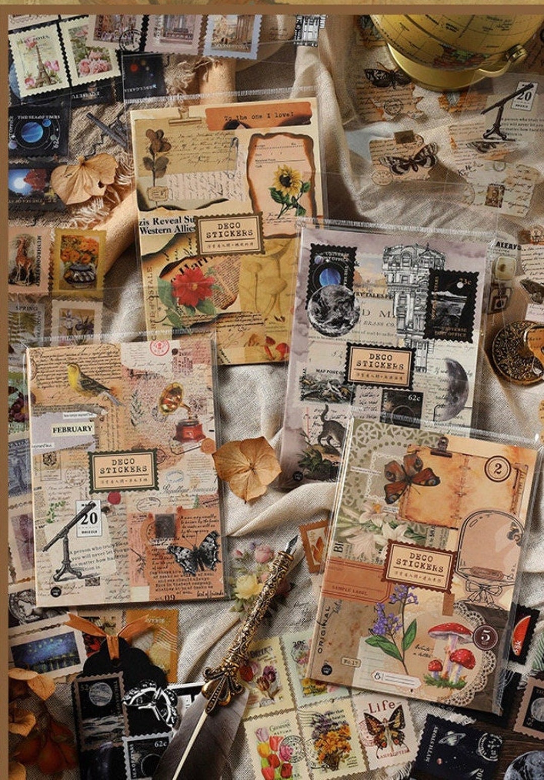 20 Sheets Sticker Booklet, Vintage Style Sticker Book, Journal Sticker ...