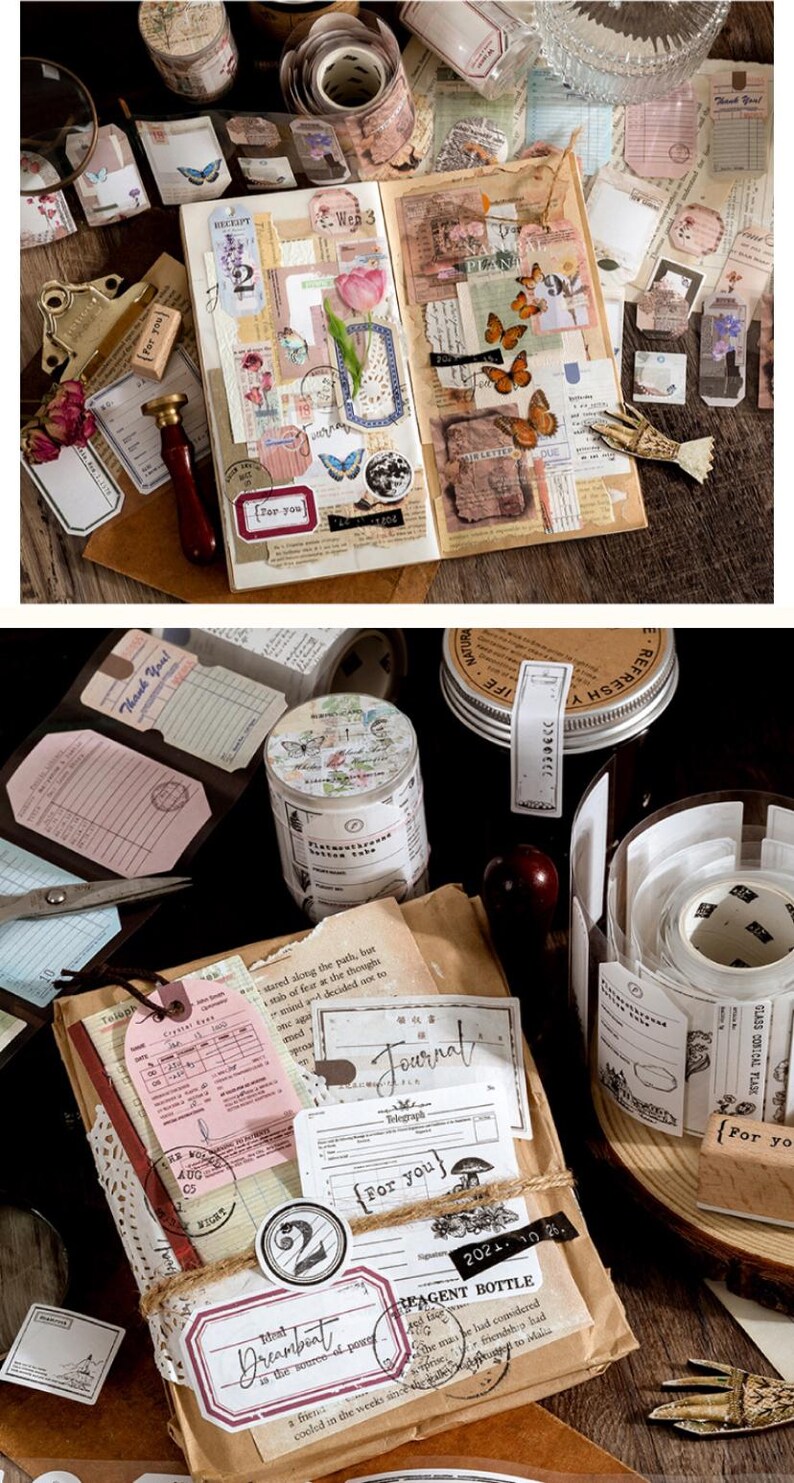 Adhesive Labels, Stickers, Tapes, Junk Journal Kit, Ephemeras, Border ...