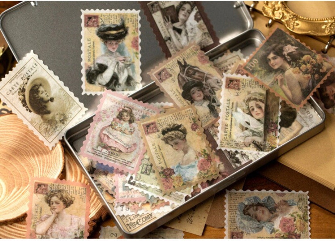 60PCS Vintage Washi Stickers Pack, Stamp Stickers, Journal Stickers ...