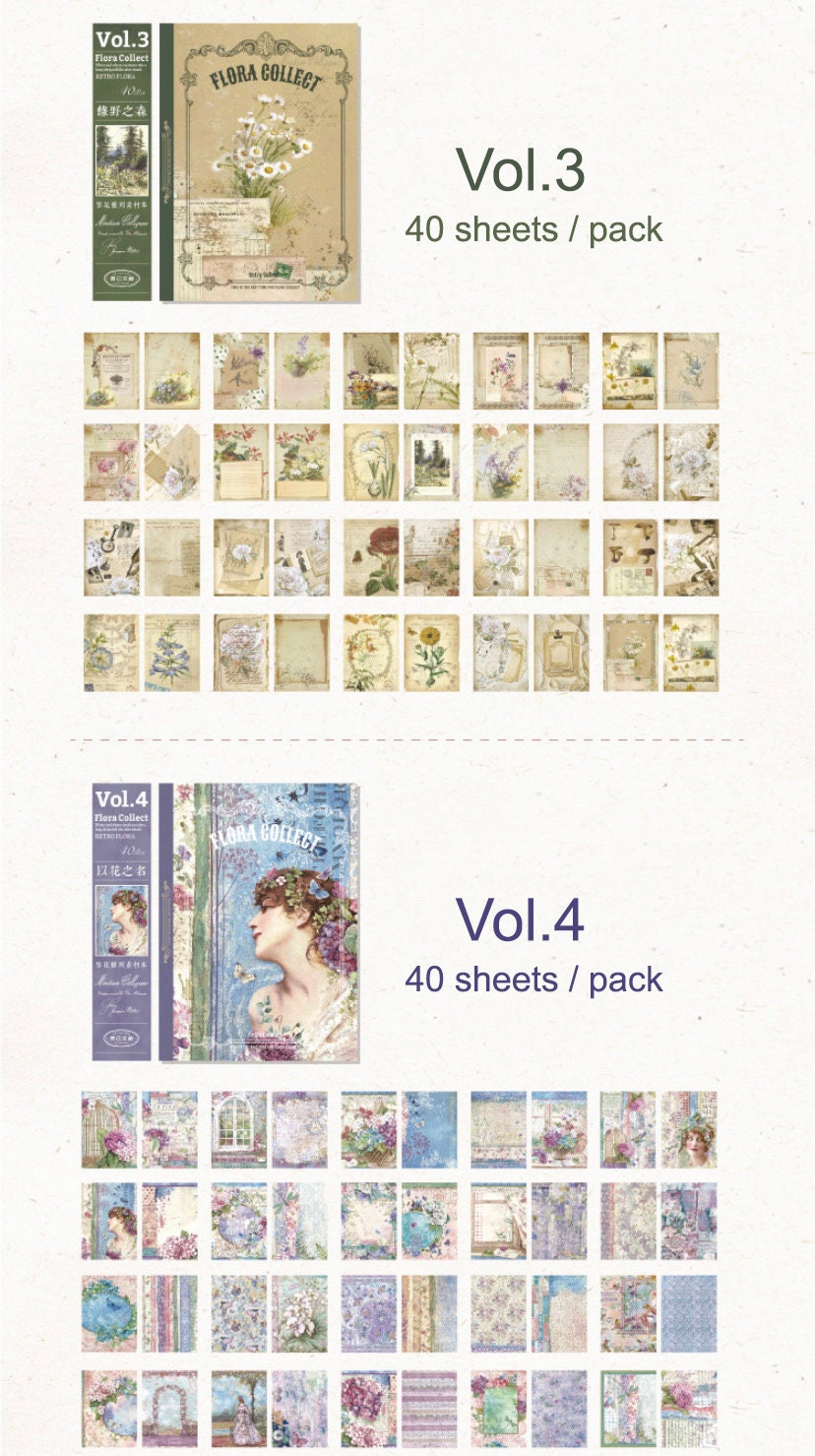 40 Sheets Scrapbook Paper Booklet, Vintage Inspired Collage Paper ...
