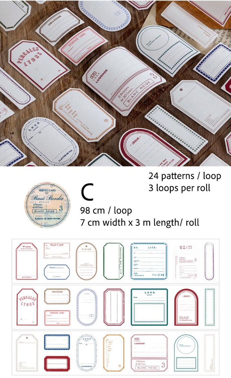 Adhesive Labels, Stickers, Tapes, Junk Journal Kit, Ephemeras, Border ...