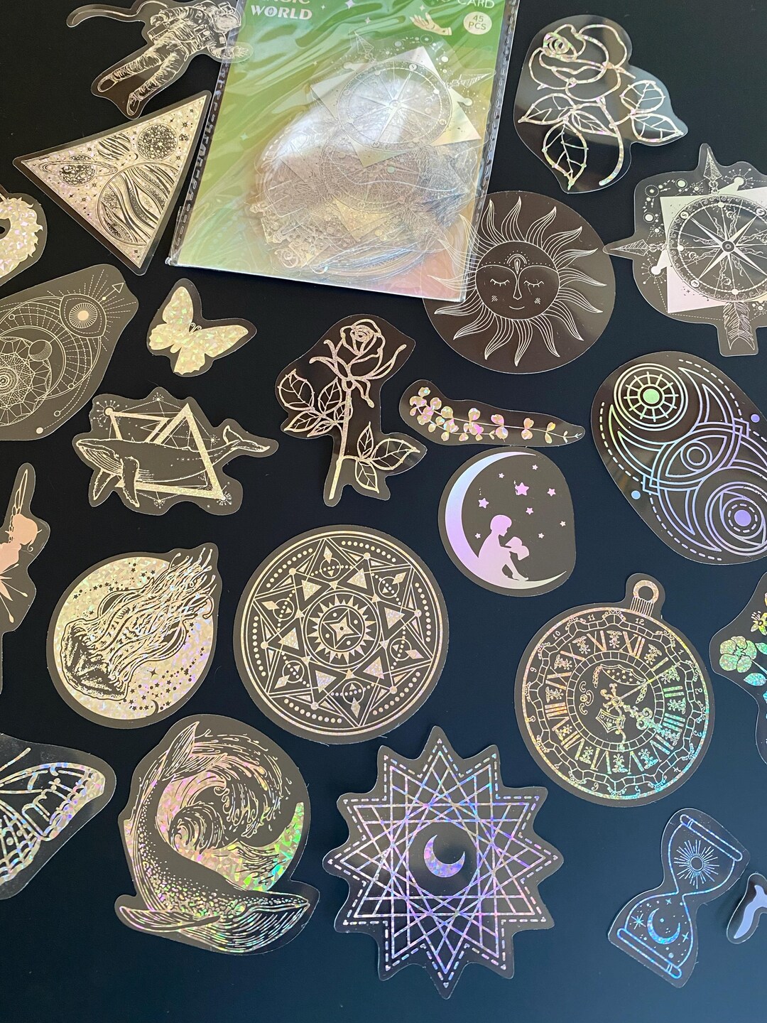 45pcs Silver Stickers Pack, Fantasy Magic Star Array Stickers, Ephemera ...