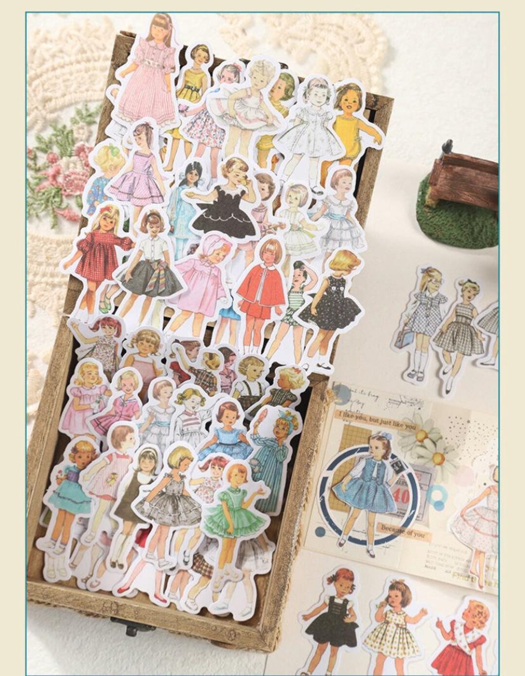 50pcs Vintage Girls Washi Stickers, Childhood Fashion Stickers, Retro ...