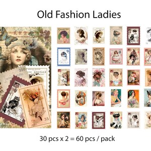 60PCS Vintage Washi Stickers Pack, Stamp Stickers, Journal Stickers ...