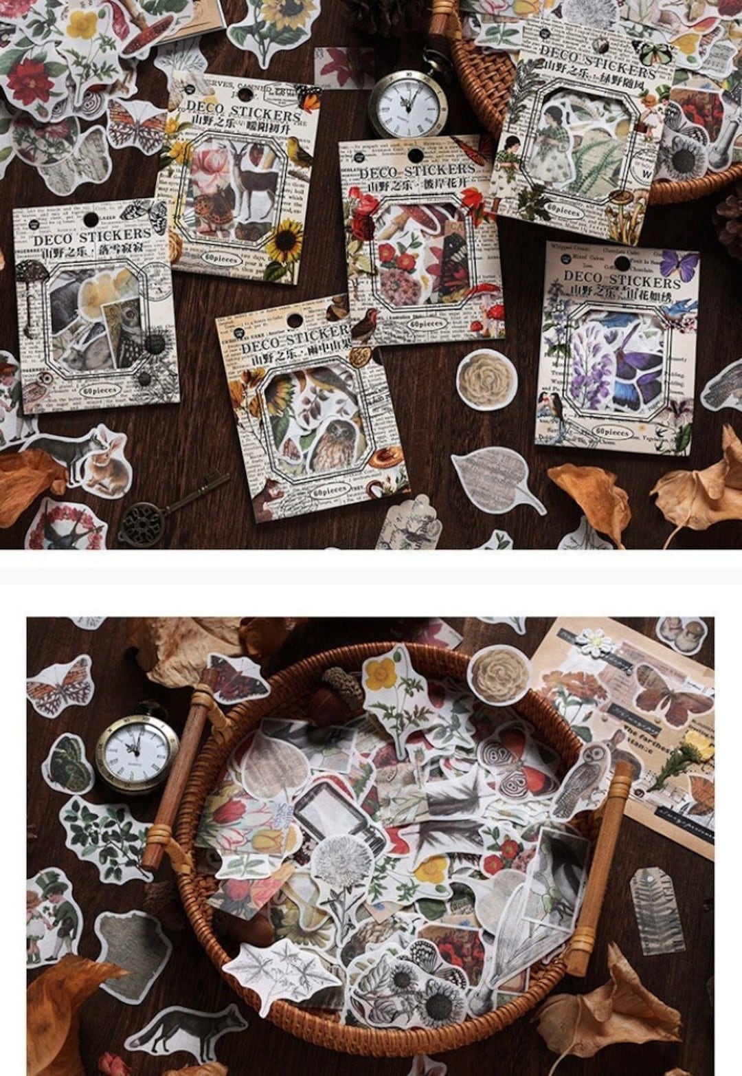 60pcs Forest Theme Journal Sticker Packs, Vintage Inspired Washi ...