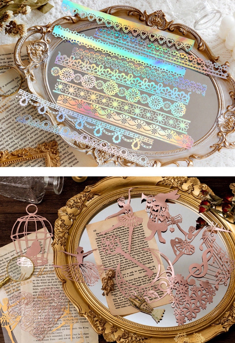 80pcs Gold Foil Hollow Paper Lace Sets Laser Lace Ephemera - Etsy