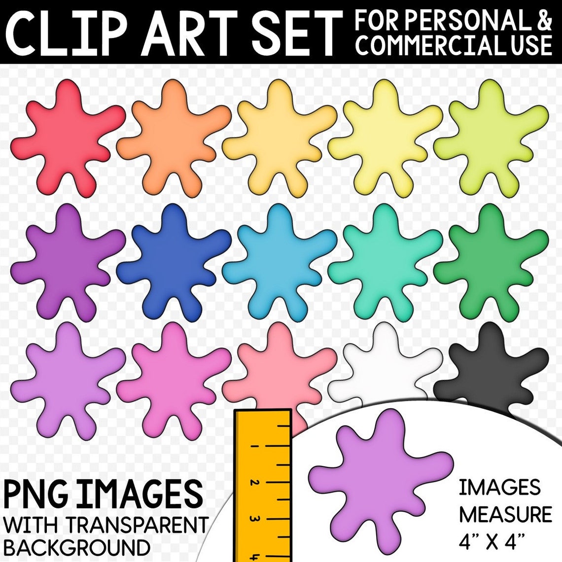 Paint Splats Clip Art, Color Splatters Clip Art, Paint Splotches ...