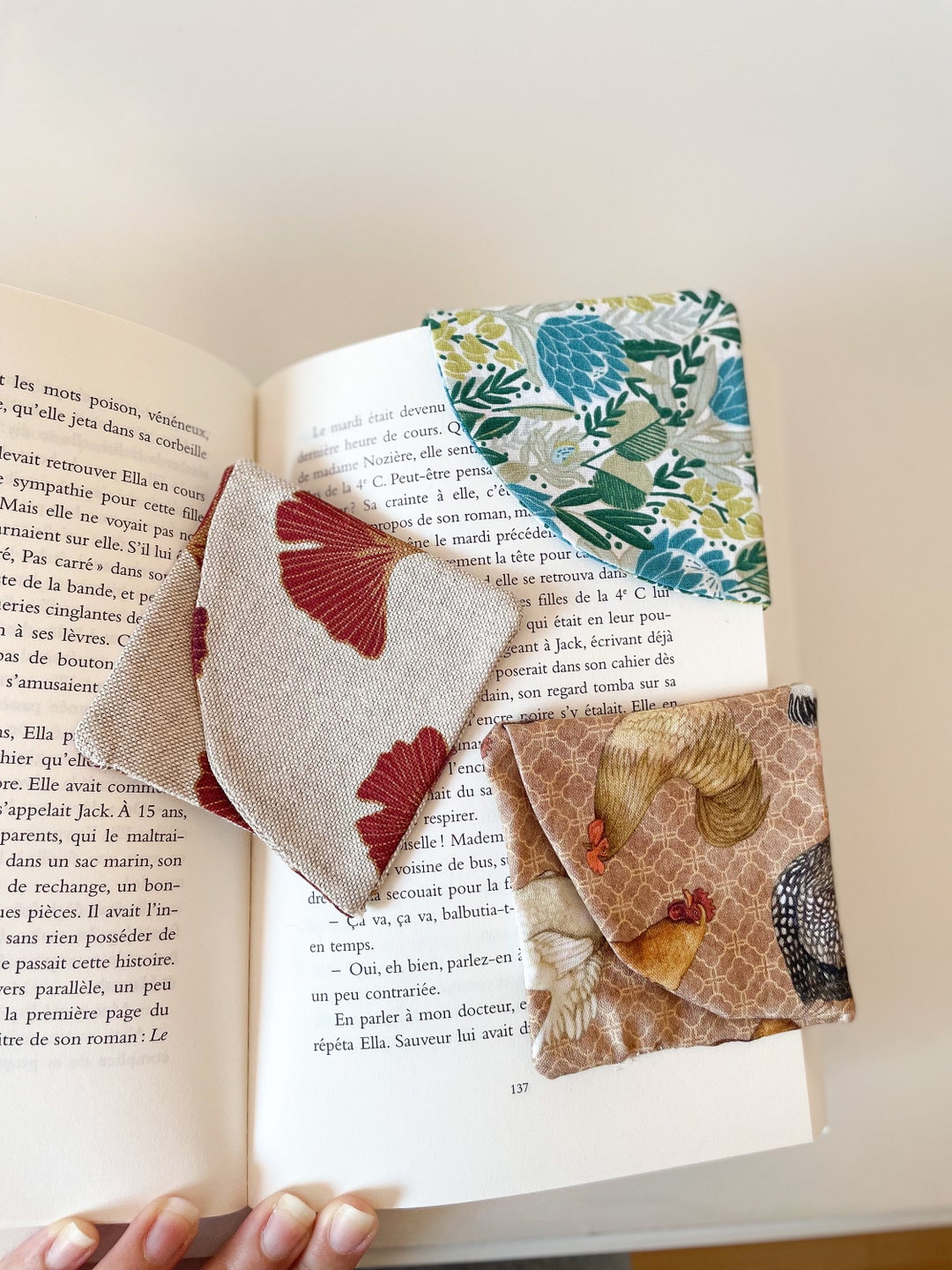 Marque-page en tissu à motifs pour coin de livre ou signet d'angle en ...