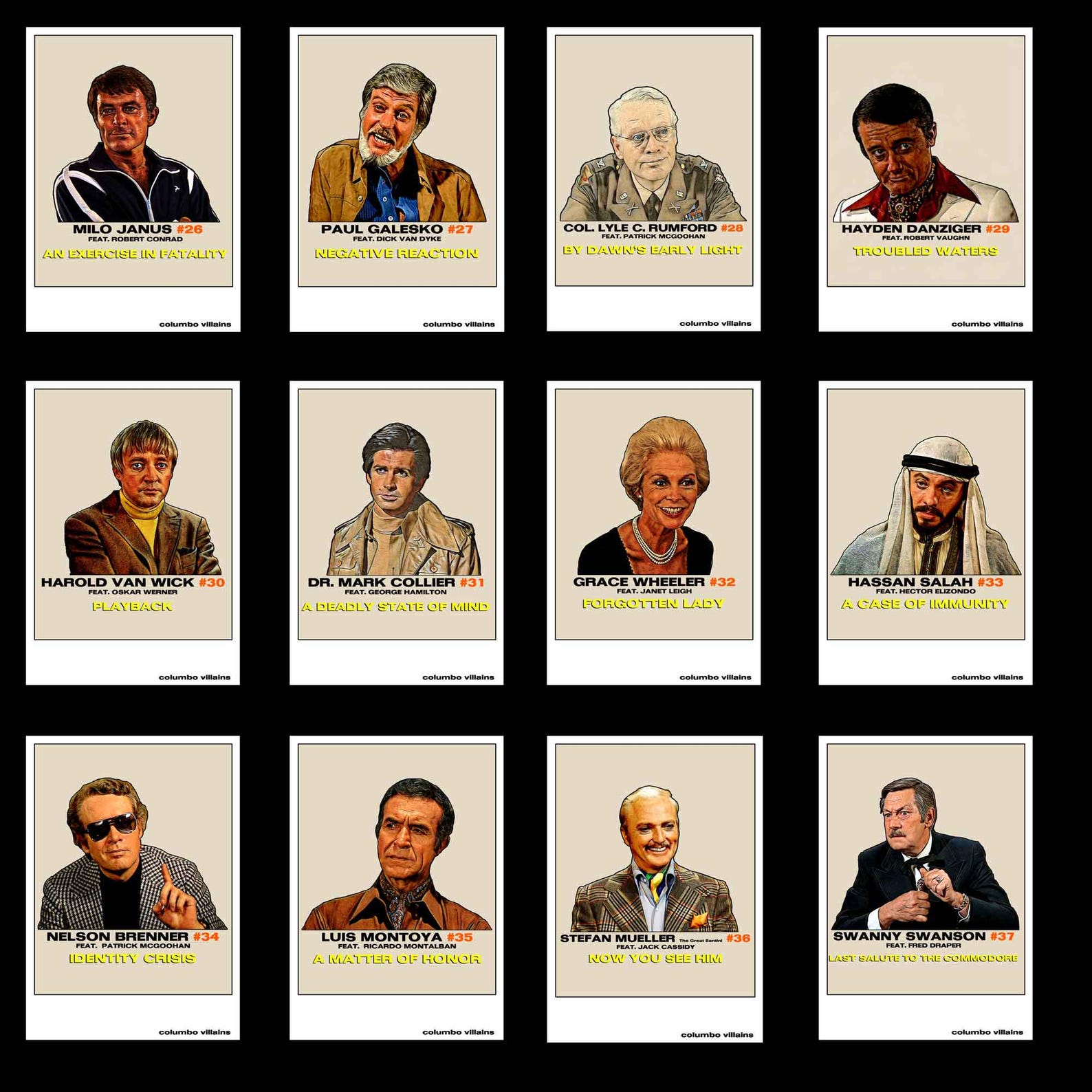 Postcard Columbo Villains. Complete Set. - Etsy