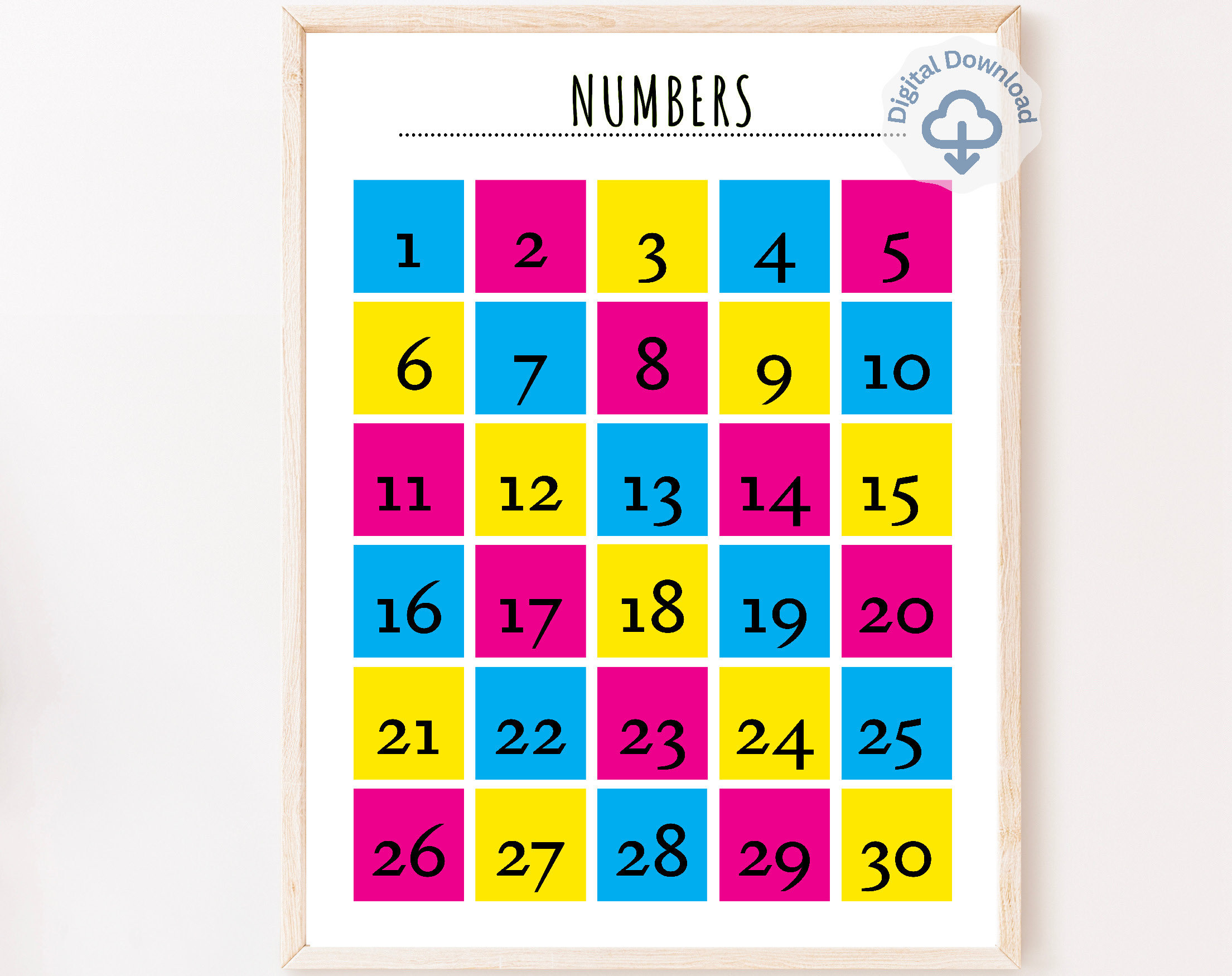 Kids Number Chart 1-30, Playful Printable Wall Poster, Bold Educational ...