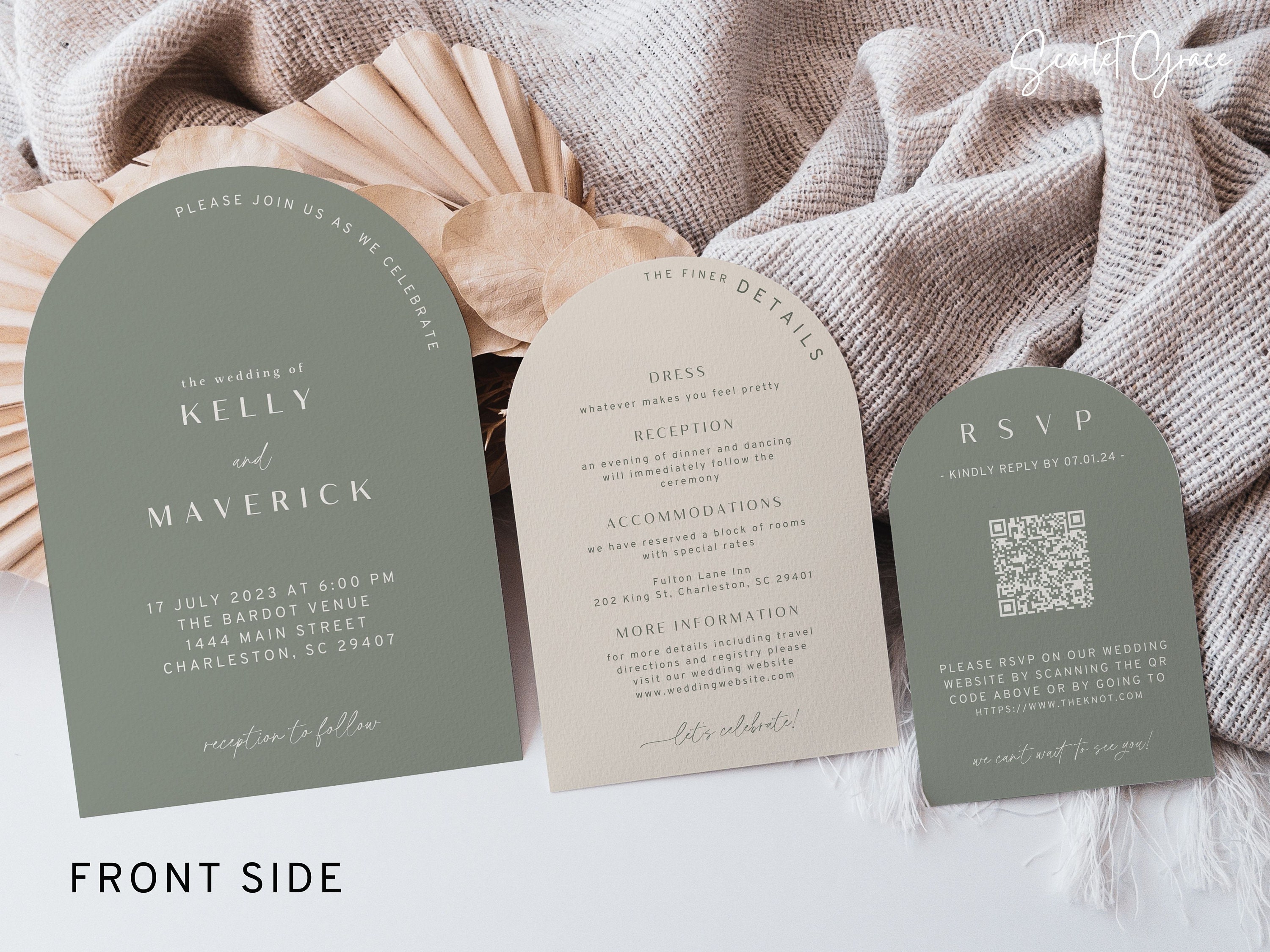 Sage Green Wedding Invitation Arch Suite Template Sage Neutral ...