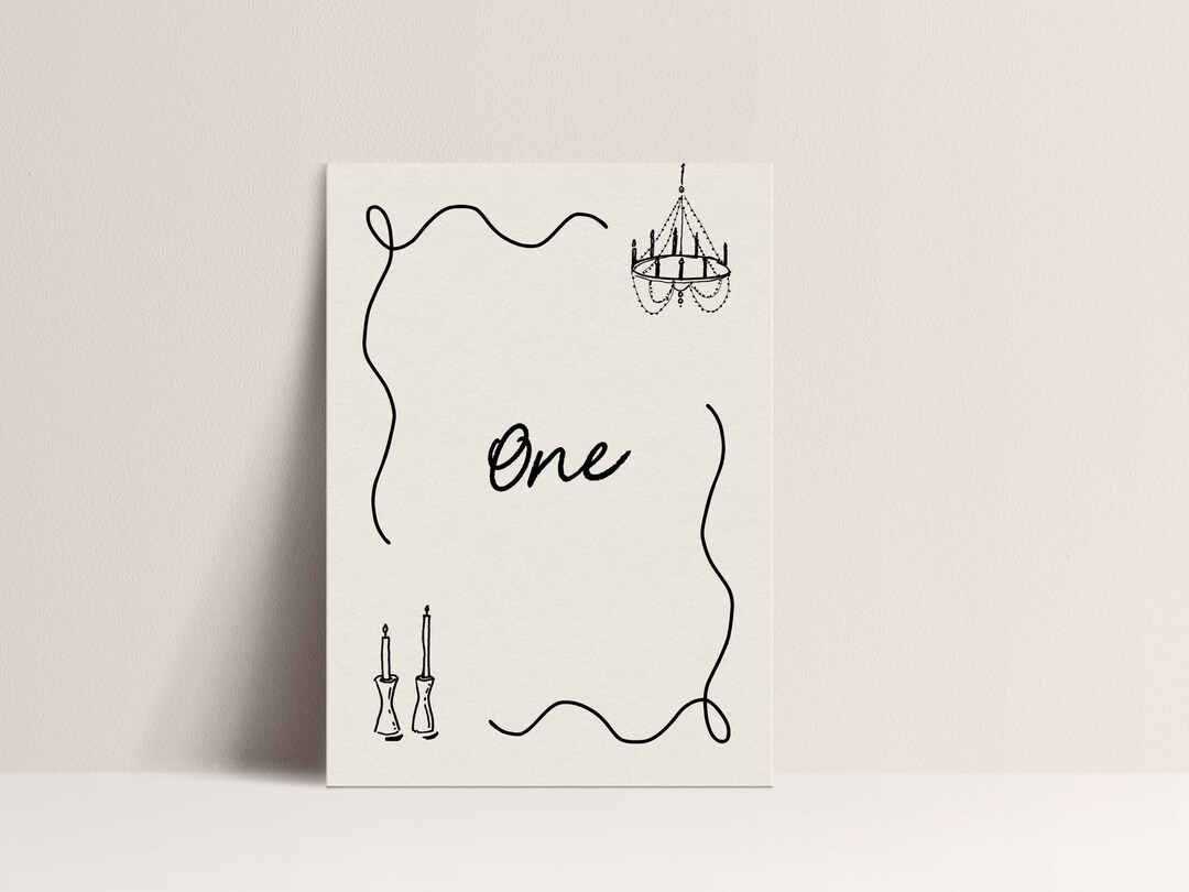 Table Number Sign Template Hand Drawn Table Number Sign Retro Wedding ...