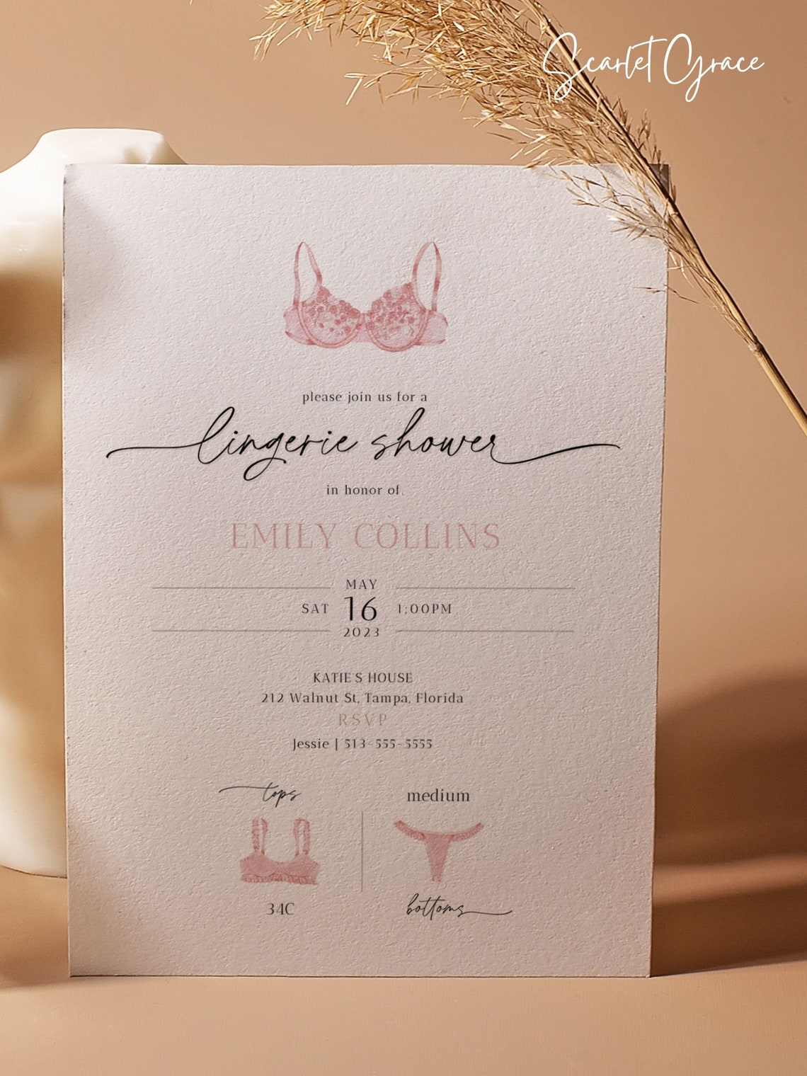 Pink Lingerie Shower Invitation Template Minimalist Lingerie Etsy