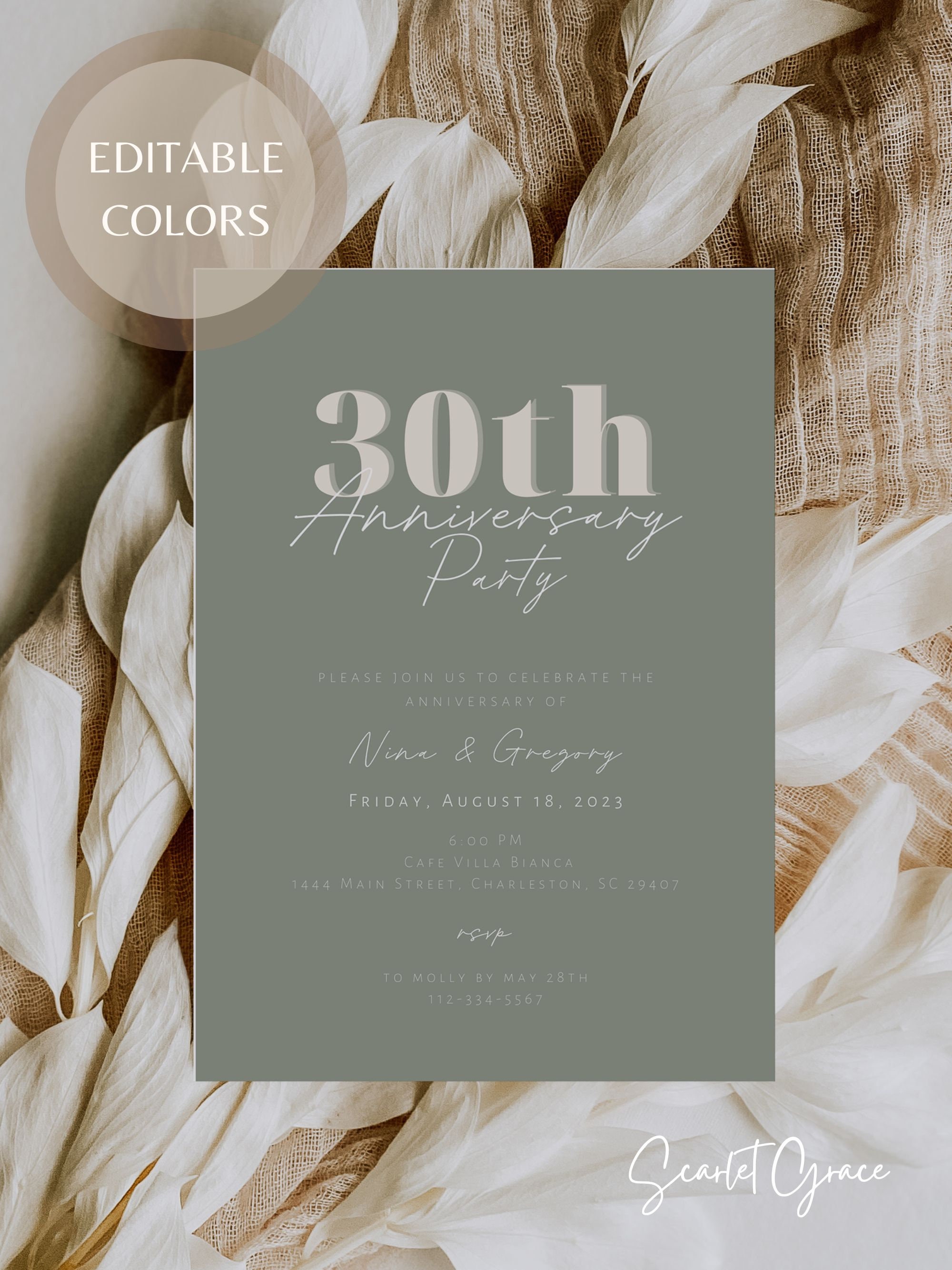 Minimalist 30th Anniversary Party Invitation Template, Modern 30th ...