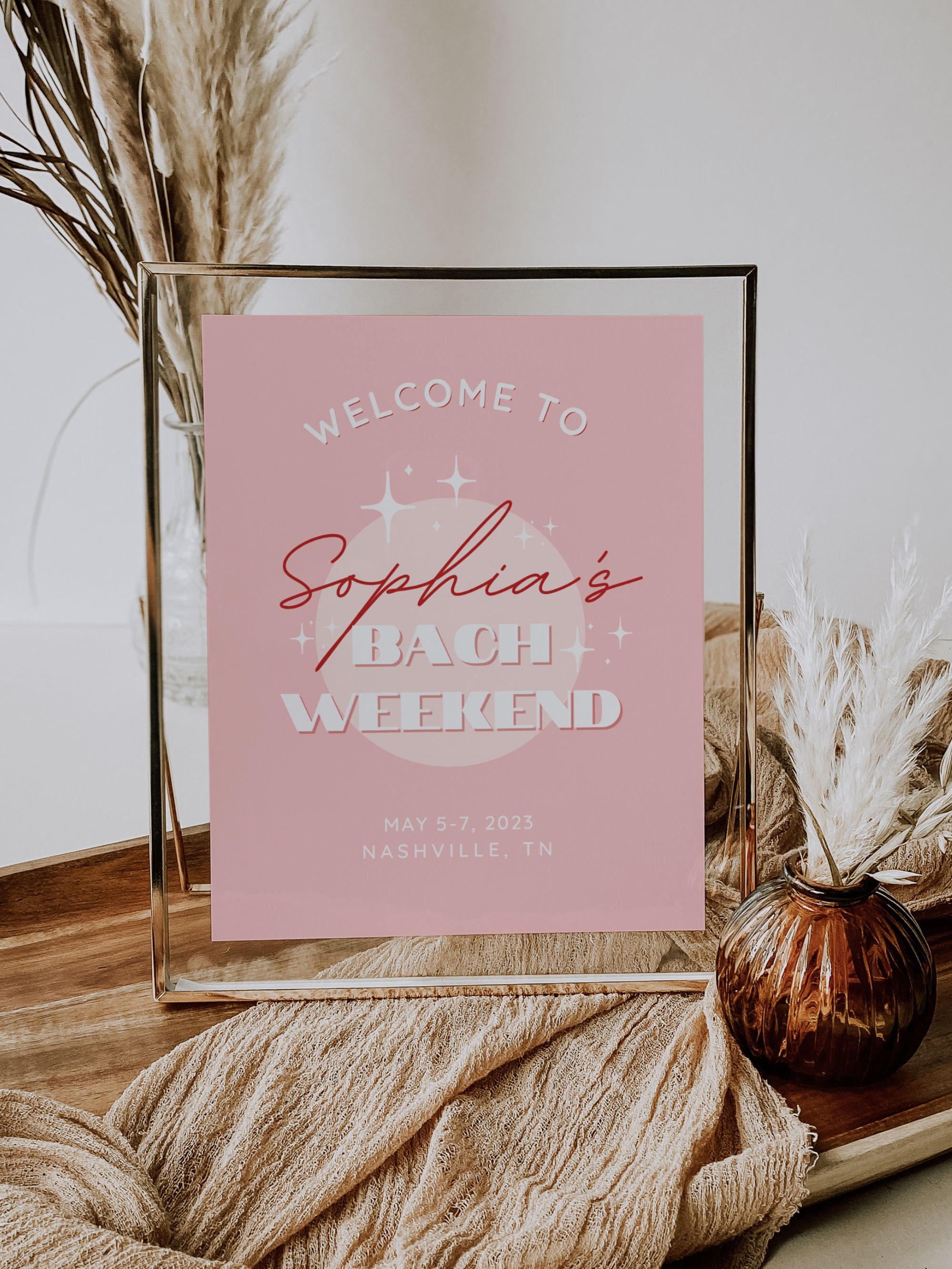 Bachelorette Weekend Welcome Sign Printable Pink Retro Bach - Etsy