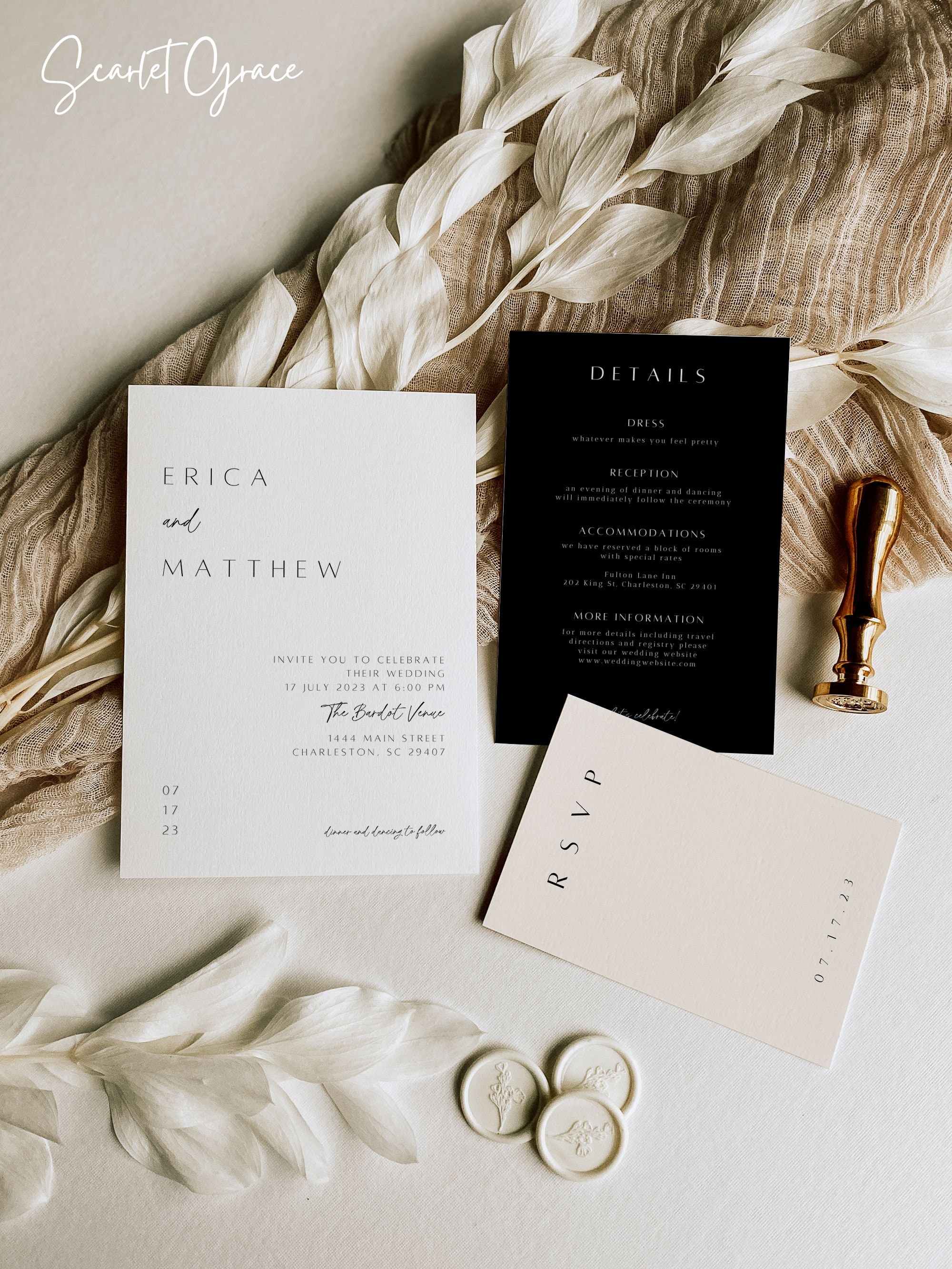 Modern Wedding Invitation Suite Template Black Ivory Wedding Invite ...