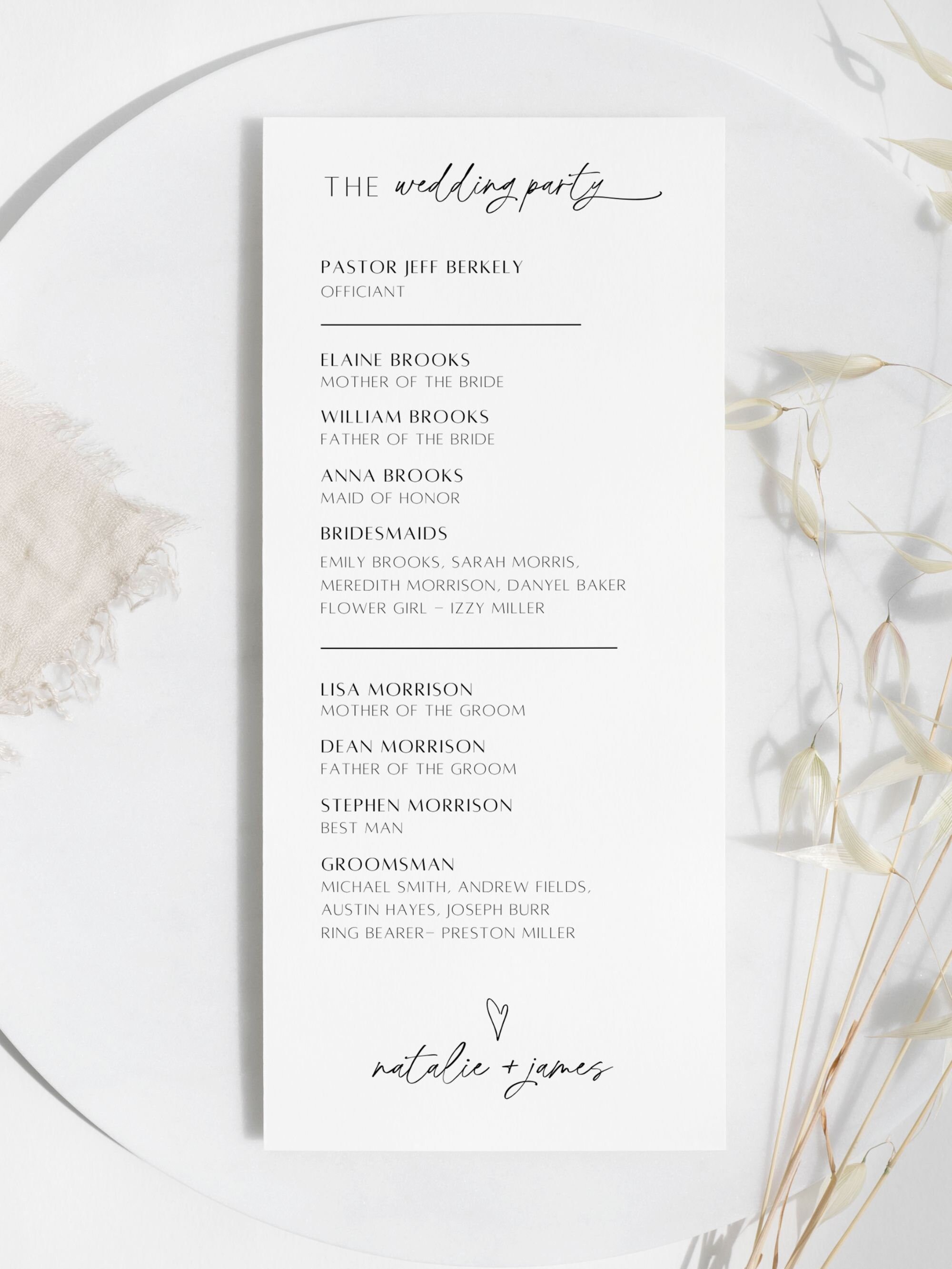 Modern Wedding Program Template Minimalist Order of Service Printable ...