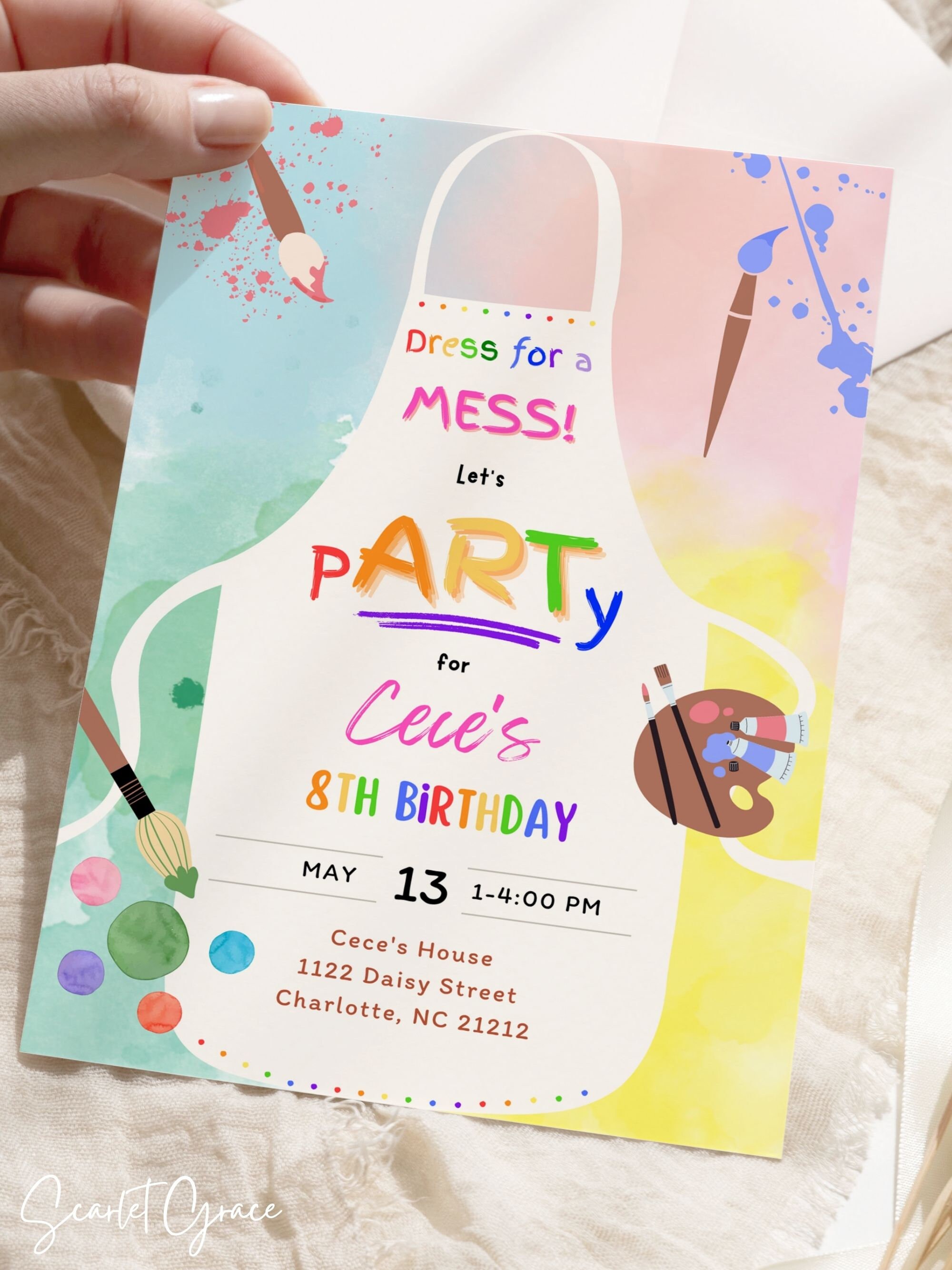 Paint Party Birthday Invitation Template, Art Party Birthday Invite ...