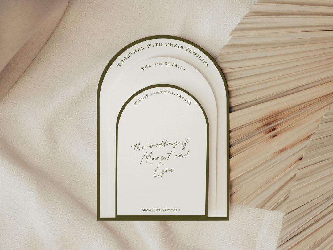 Olive Green Arch Wedding Invitation Suite Template Sage Wedding Invitation Olive and Ivory ...