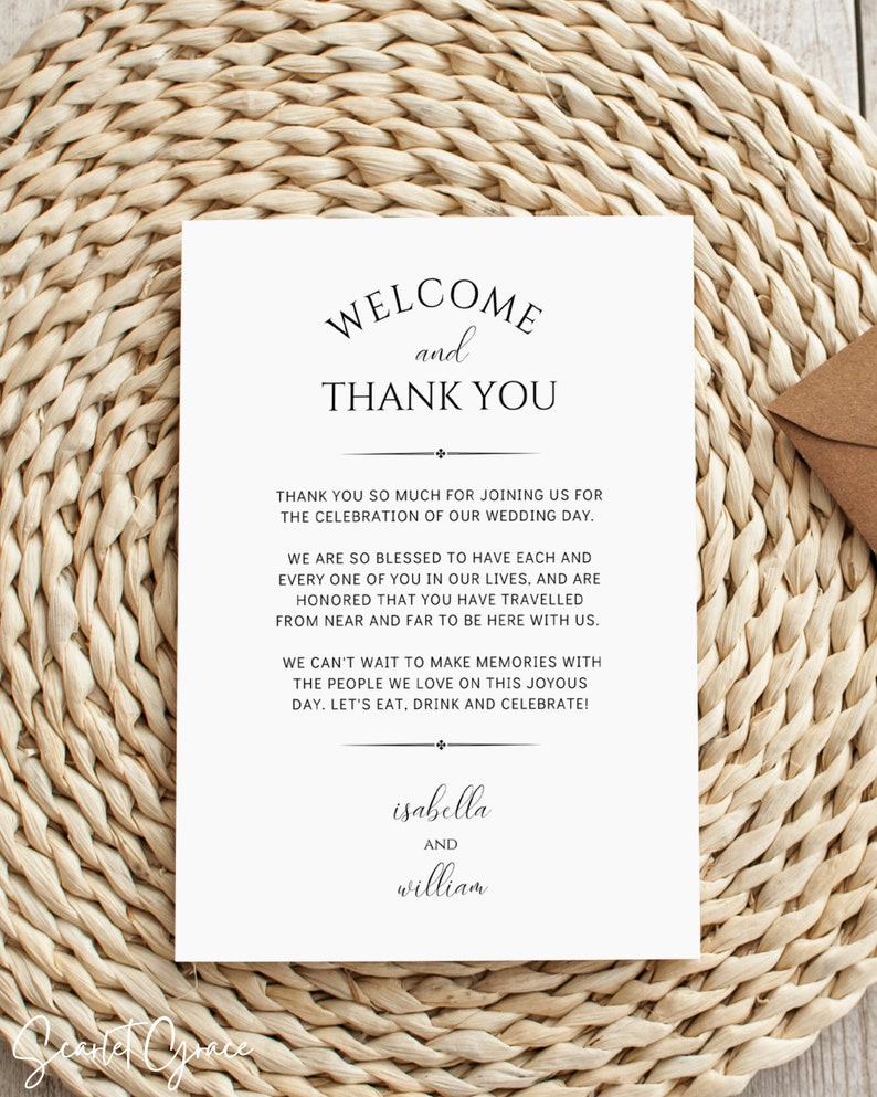 Wedding Welcome Place Card Template Editable Wedding Thank You - Etsy