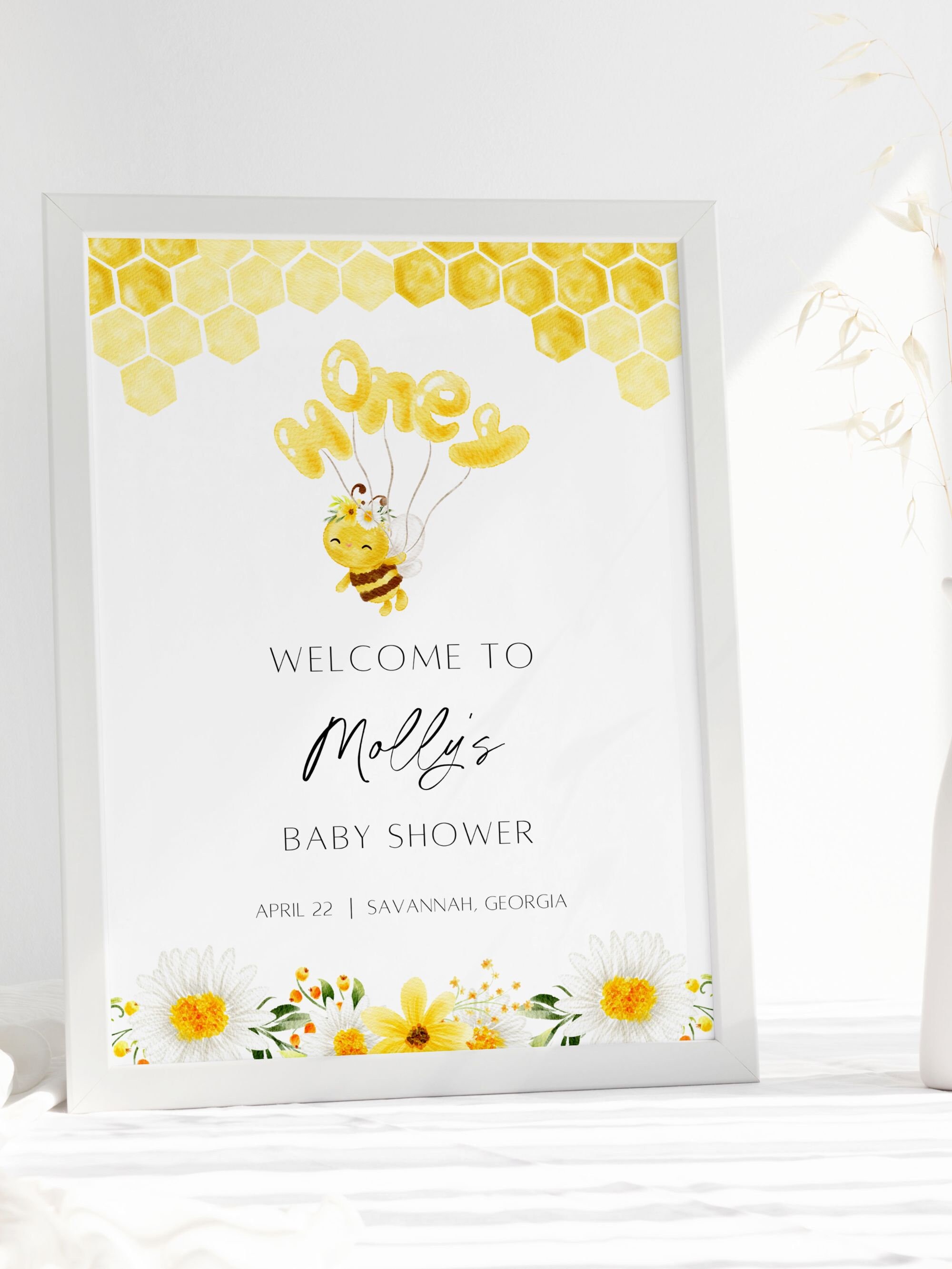 Editable Little Honey Bee Baby Shower Welcome Sign Summer Baby Shower ...