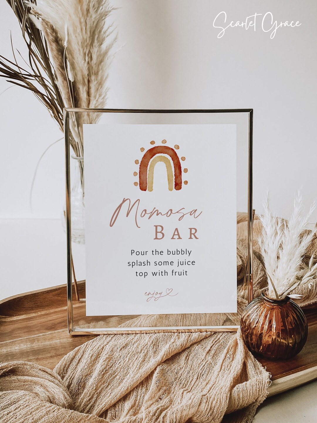 Boho Rainbow Momosa Sign Template, Boho Mimosa Baby Shower Sign ...