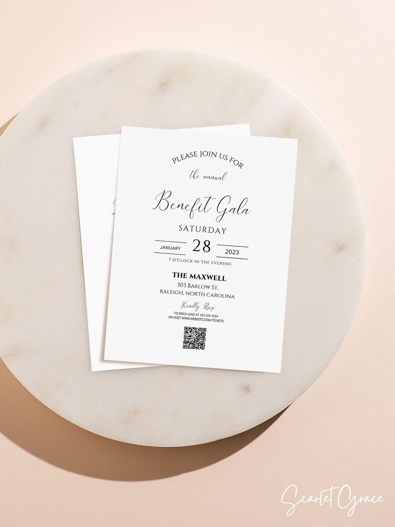 Bella Minimalist Gala Invitation Template, Benefit Dinner Event QR Code ...