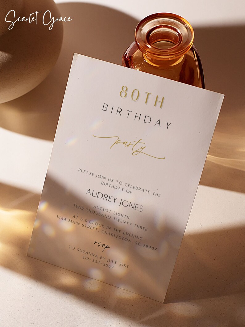Minimalist 80th Birthday Party Invitation Template Elegant - Etsy