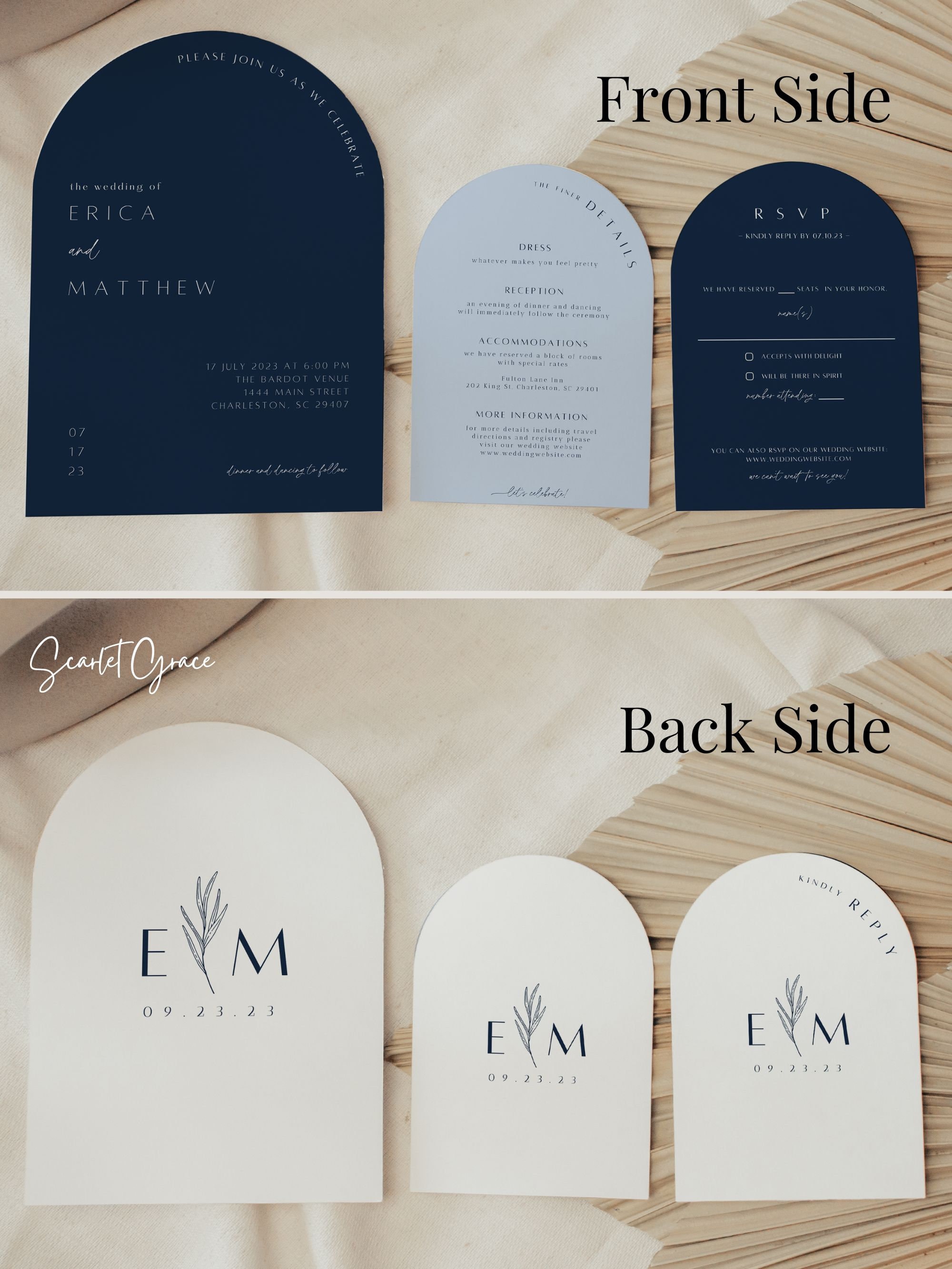 Navy Blue Arch Wedding Invitation Template Light Blue Stacked Arch ...