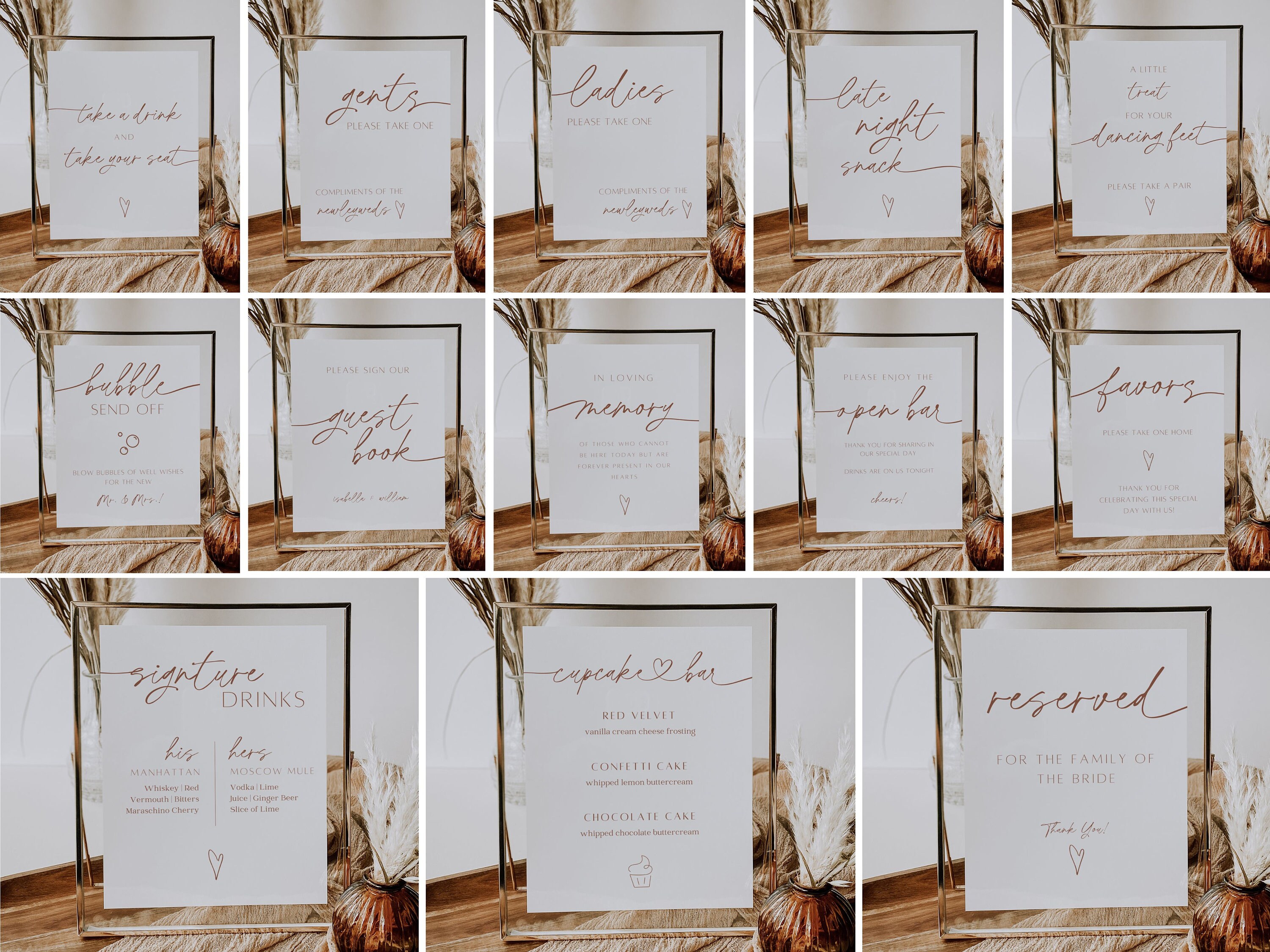 Boho Wedding Signs Bundle Terracotta Minimalist Wedding Signs Template ...