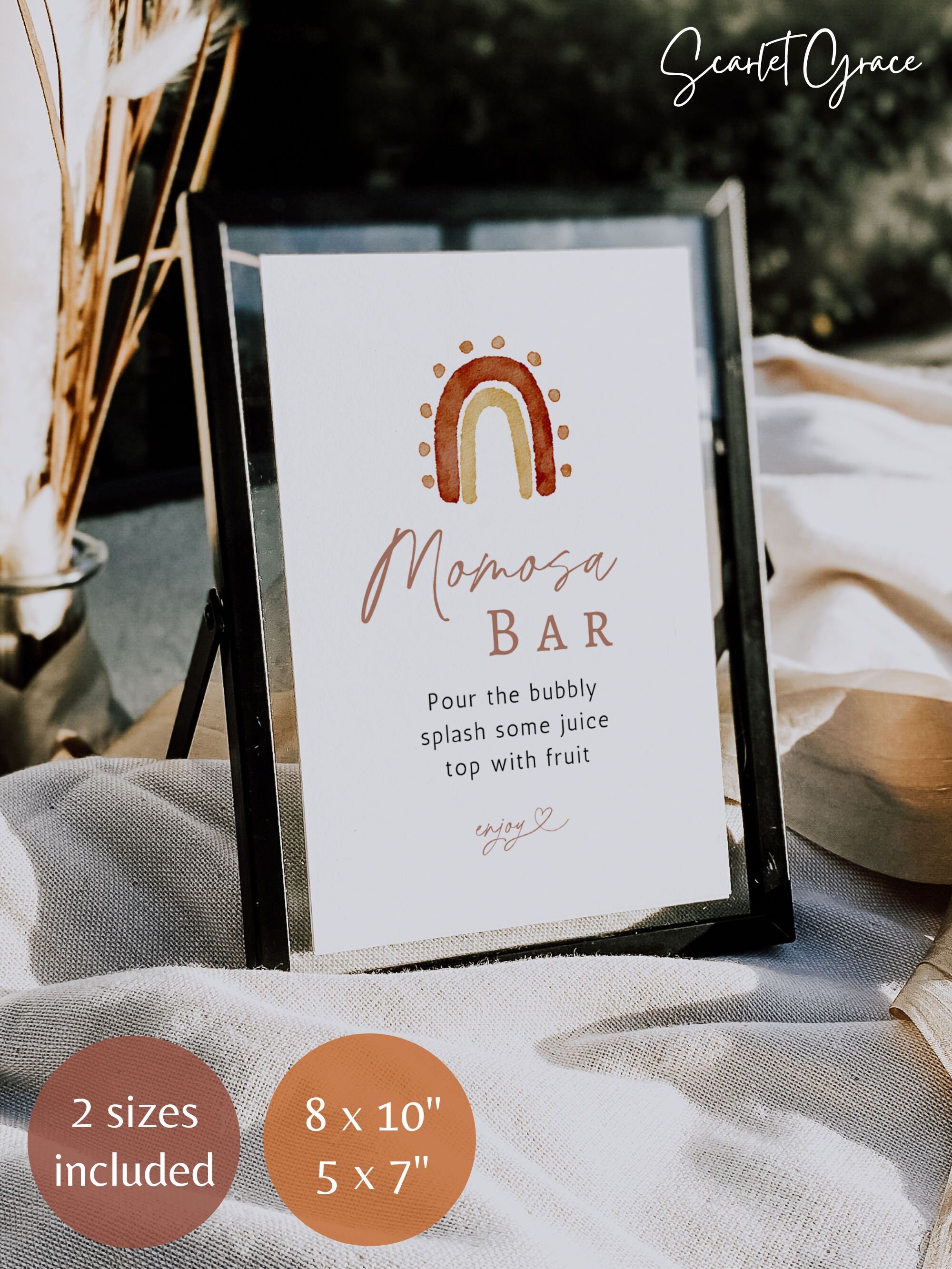 Boho Rainbow Momosa Sign Template, Boho Mimosa Baby Shower Sign ...