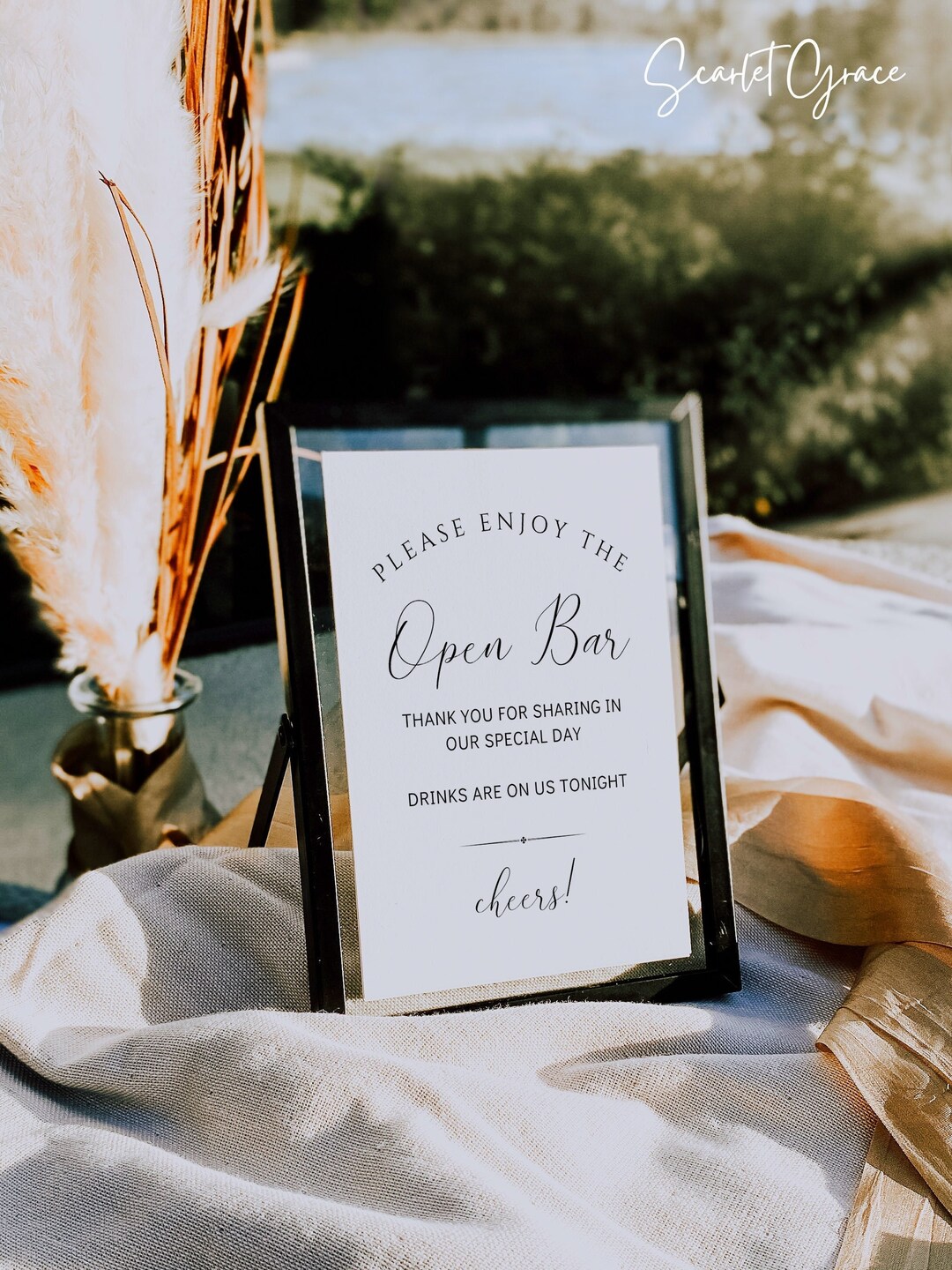 Open Bar Sign Printable Wedding Open Bar Sign Editable Template Modern ...