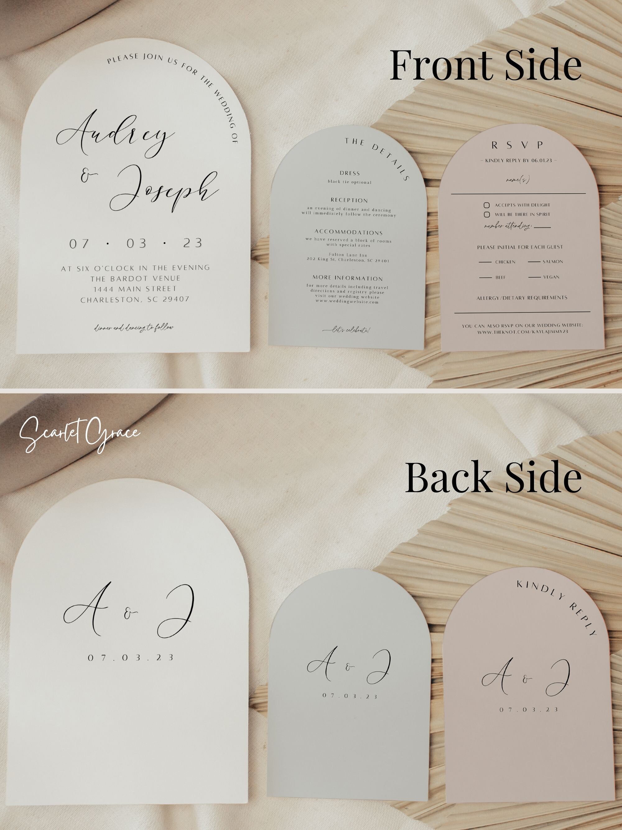 Minimalist Arch Wedding Invitation Template Pastel Stacked - Etsy