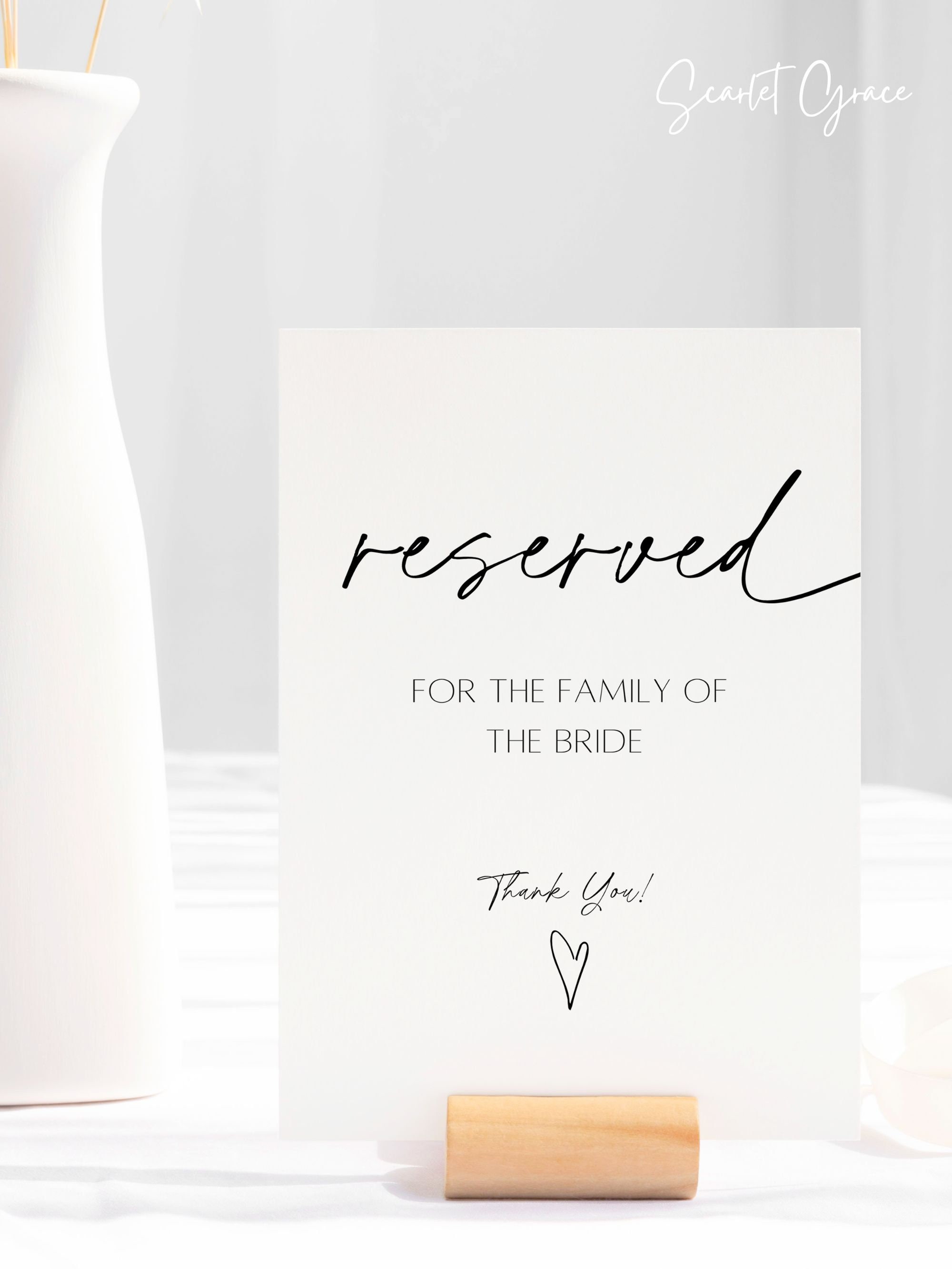 Reserved Table Sign Template Reserved for Family of the Bride Sign ...