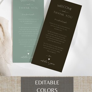Wedding Welcome Place Card Template Wedding Thank You Napkin Note ...