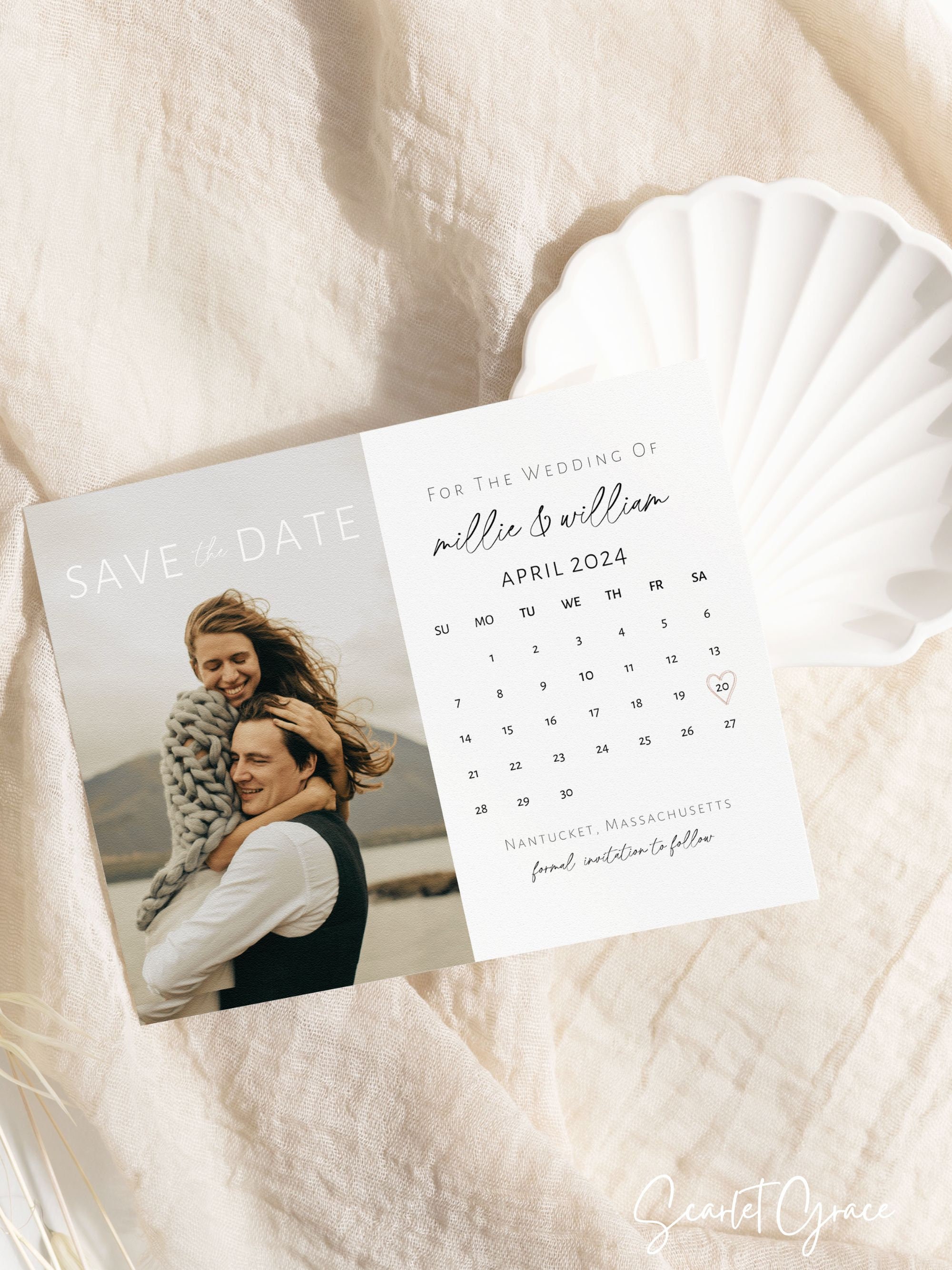 Calendar Save the Date Template With Photo Minimalist Save the Date ...