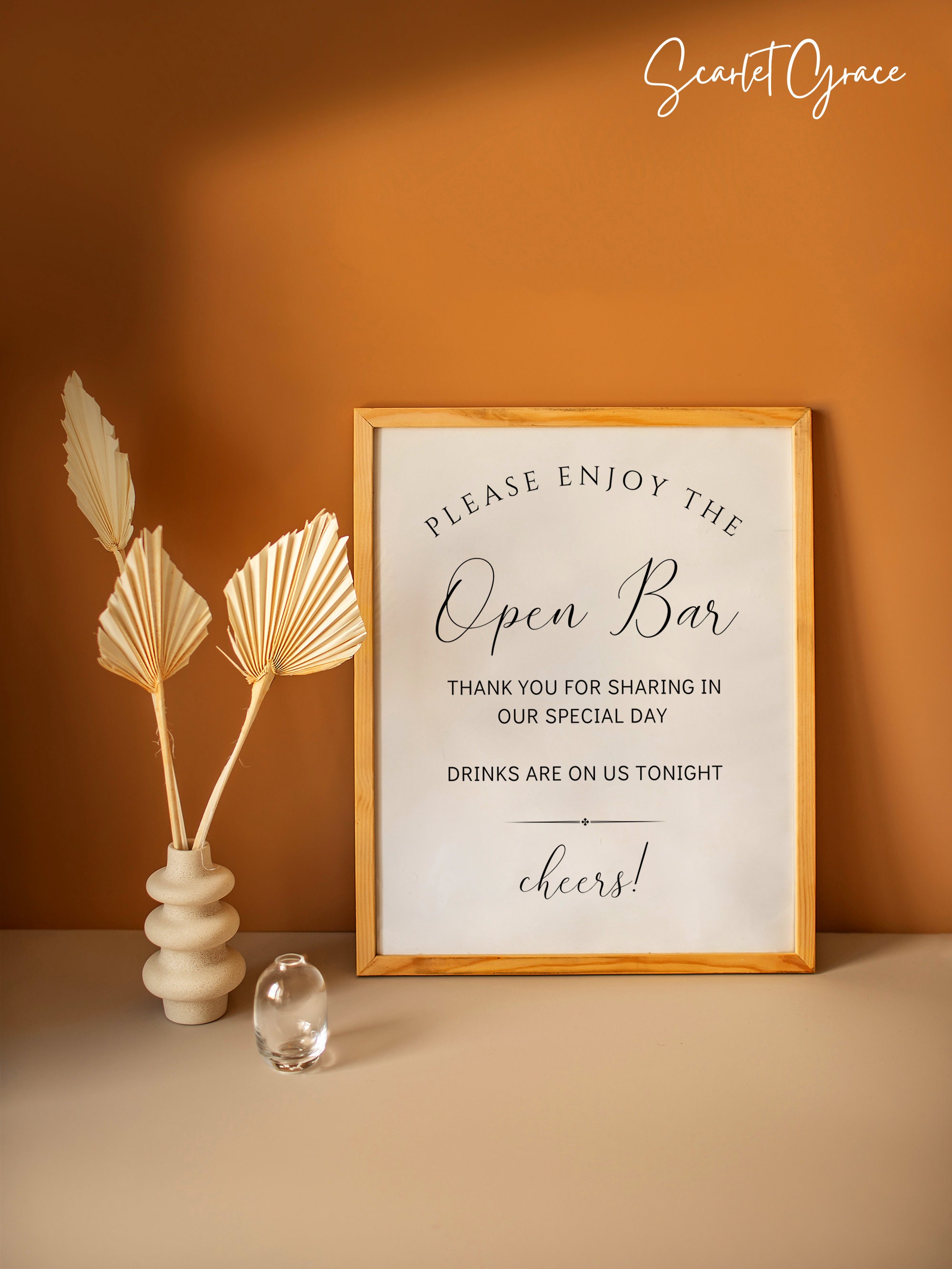 Open Bar Sign Printable Wedding Open Bar Sign Editable Template Modern ...