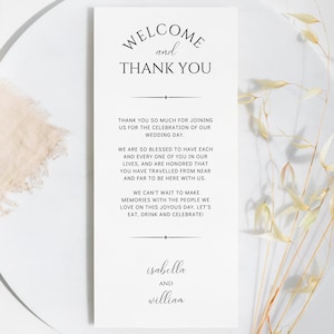 Wedding Welcome Place Card Template Editable Wedding Thank You Place ...