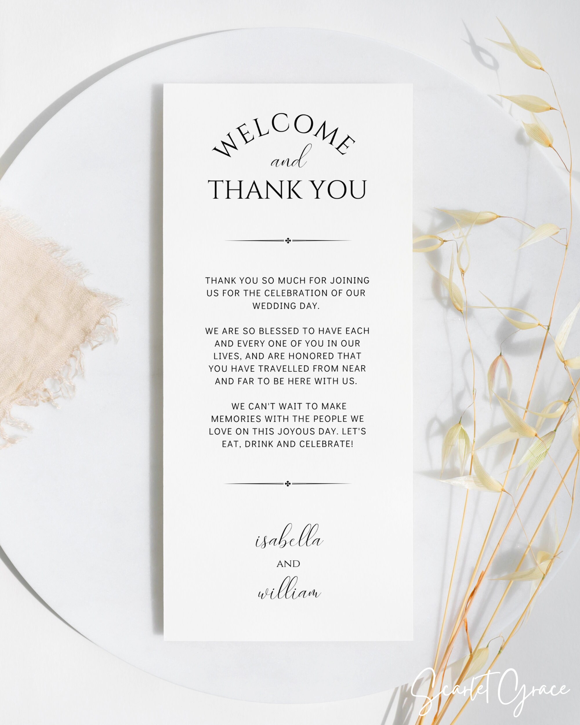 Wedding Welcome Place Card Template Editable Wedding Thank You - Etsy