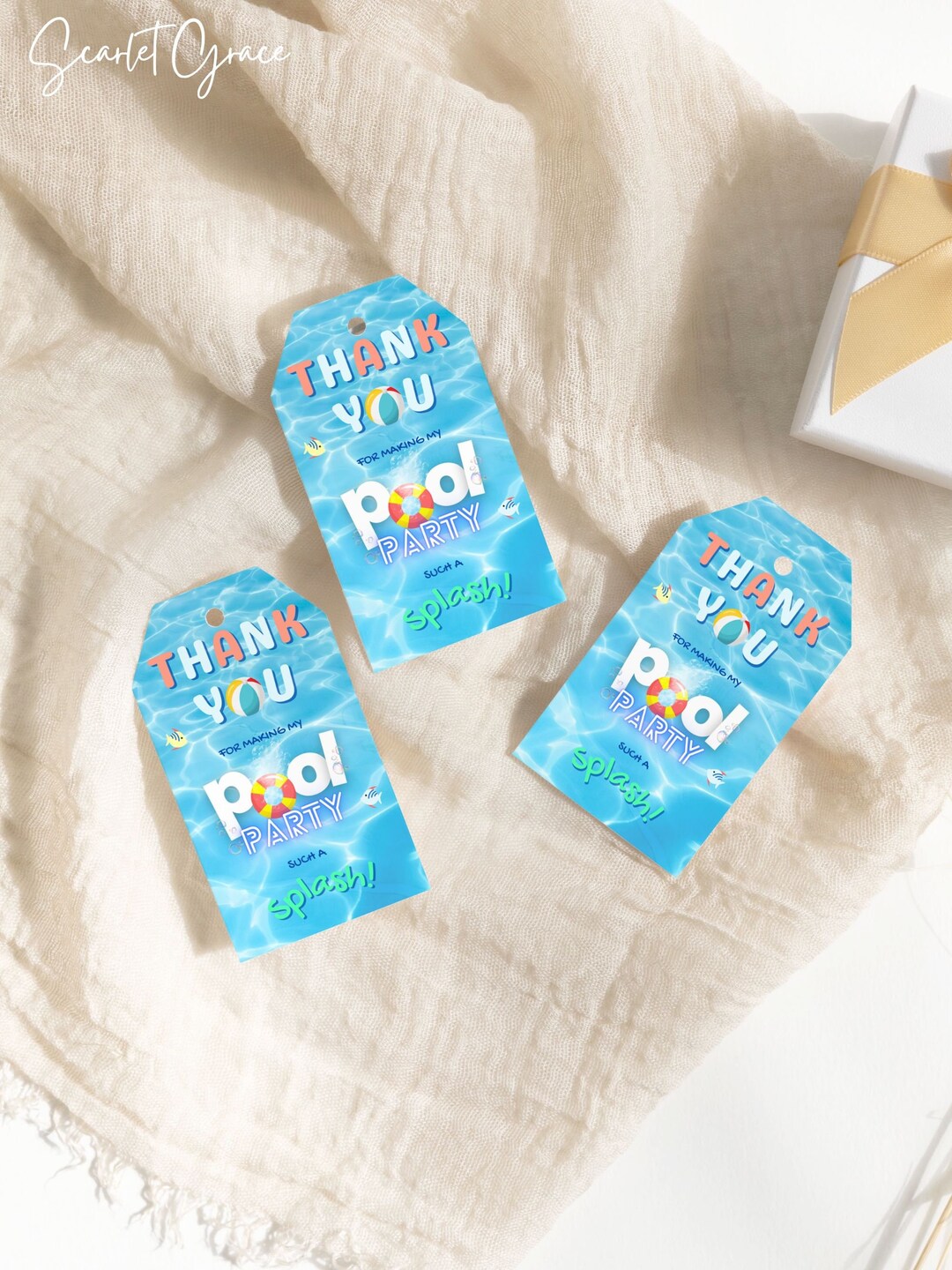 Pool Party Favor Tags Template, Editable Pool Party Thank You Tag, Swim ...