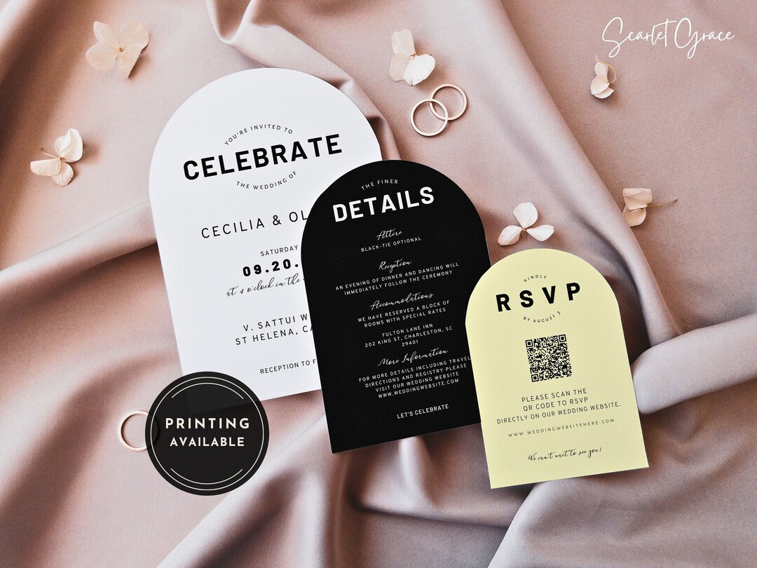 Arch Wedding Invitation Set Template Modern Wedding Invitation Pale ...