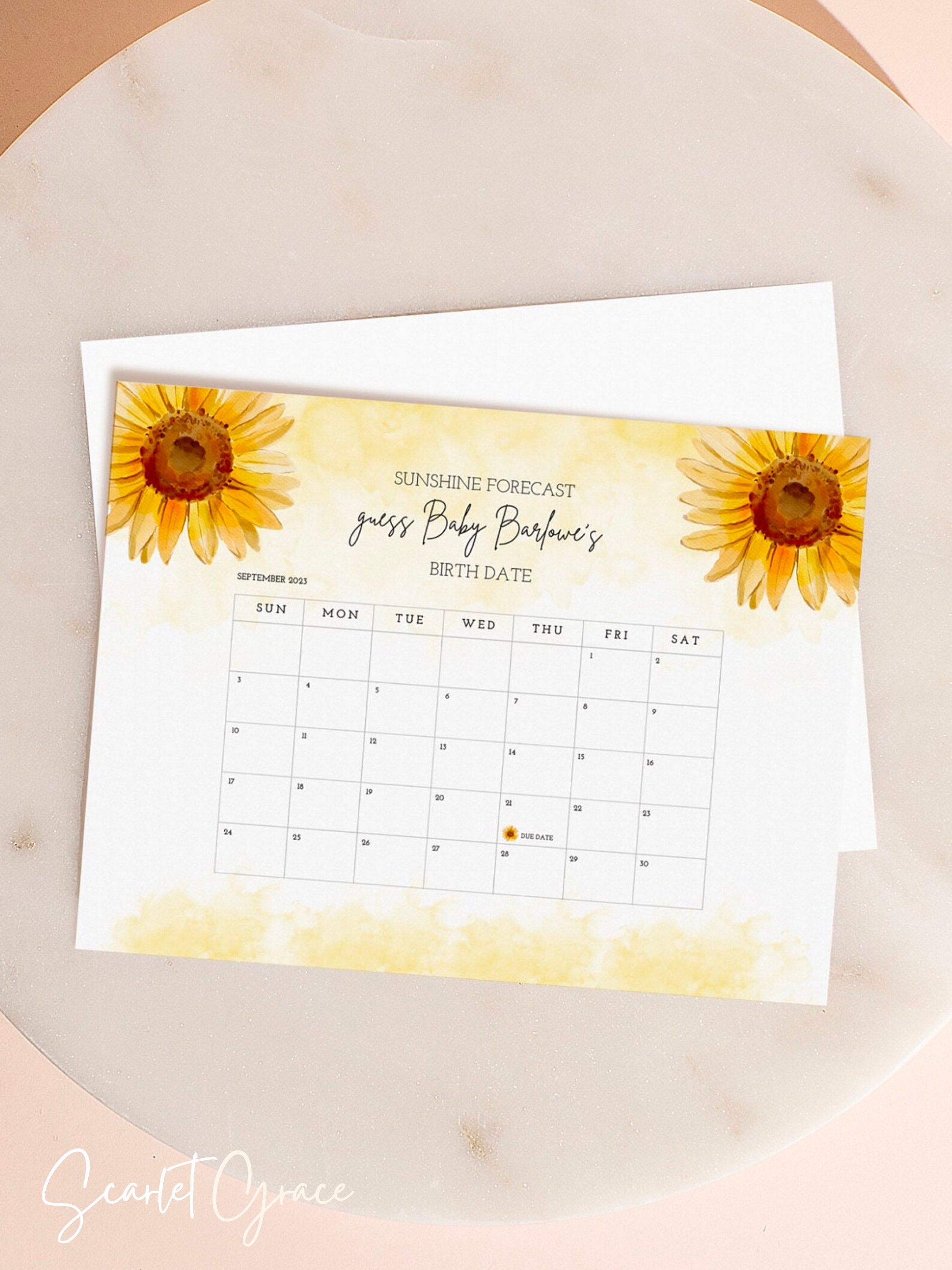 Sunshine September 2023 Guess Baby's Due Date Calendar Template ...
