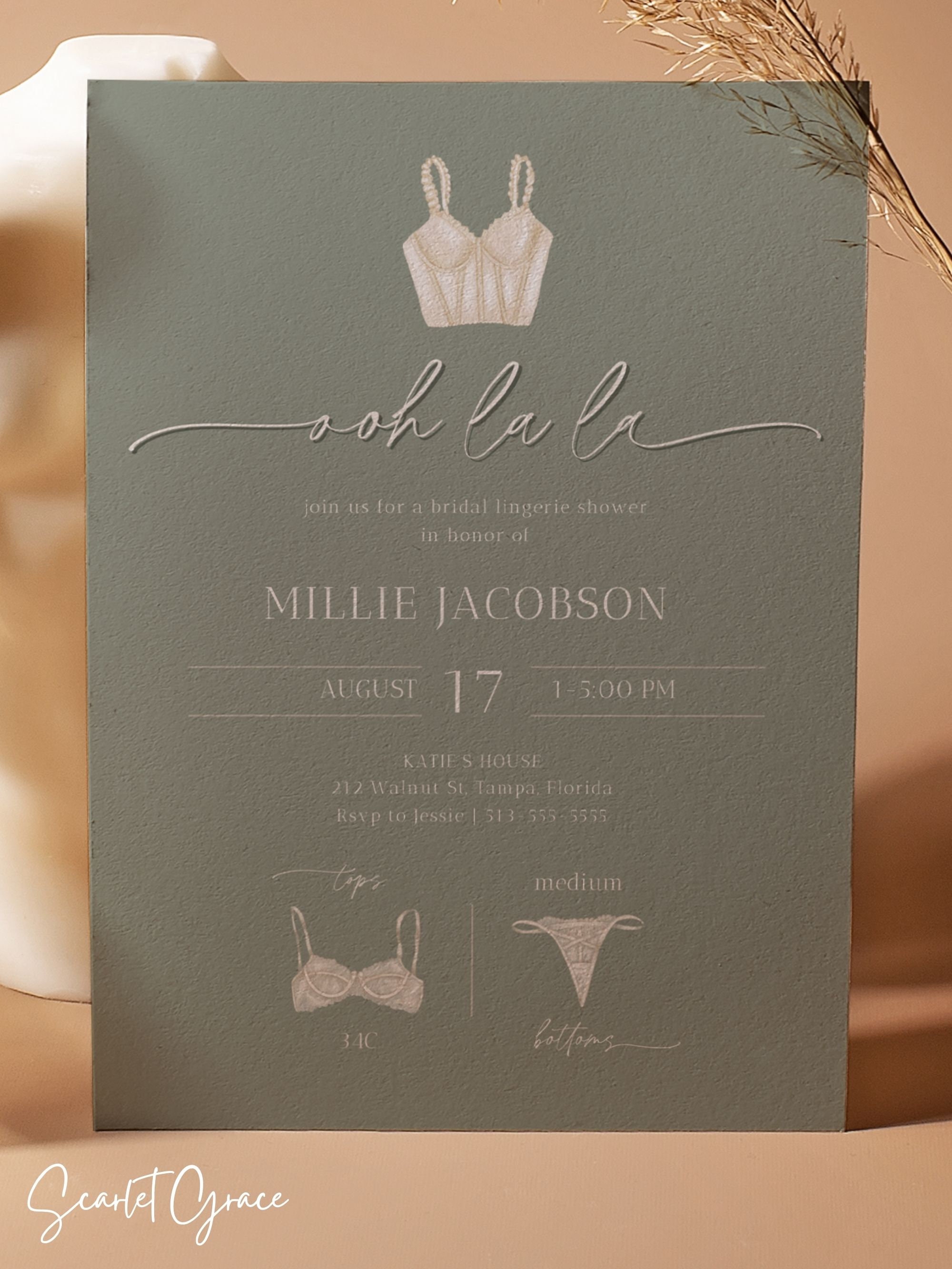 Sage Lingerie Shower Invitation Template Sage Green Lingerie Etsy
