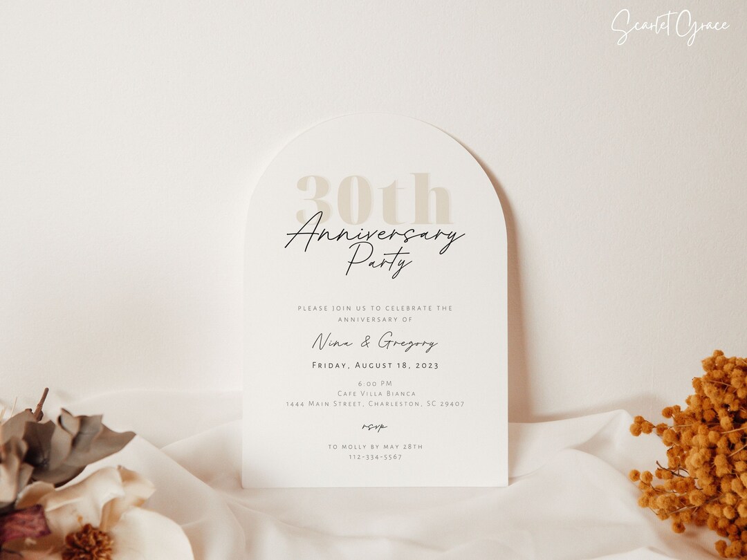 Arch 30th Anniversary Party Invitation Template Minimalist Arched 30th ...