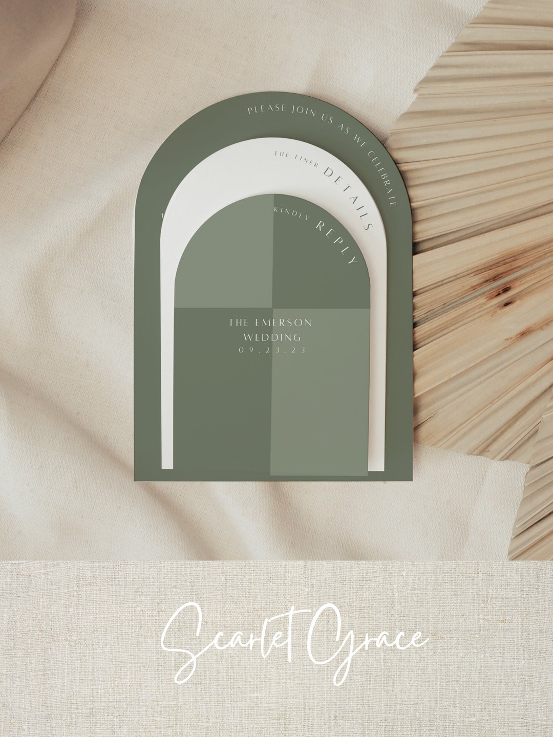 Sage Green Arch Wedding Invitation Suite Template Neutral - Etsy