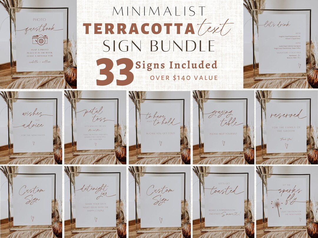 Boho Wedding Signs Bundle Terracotta Minimalist Wedding Signs Template ...