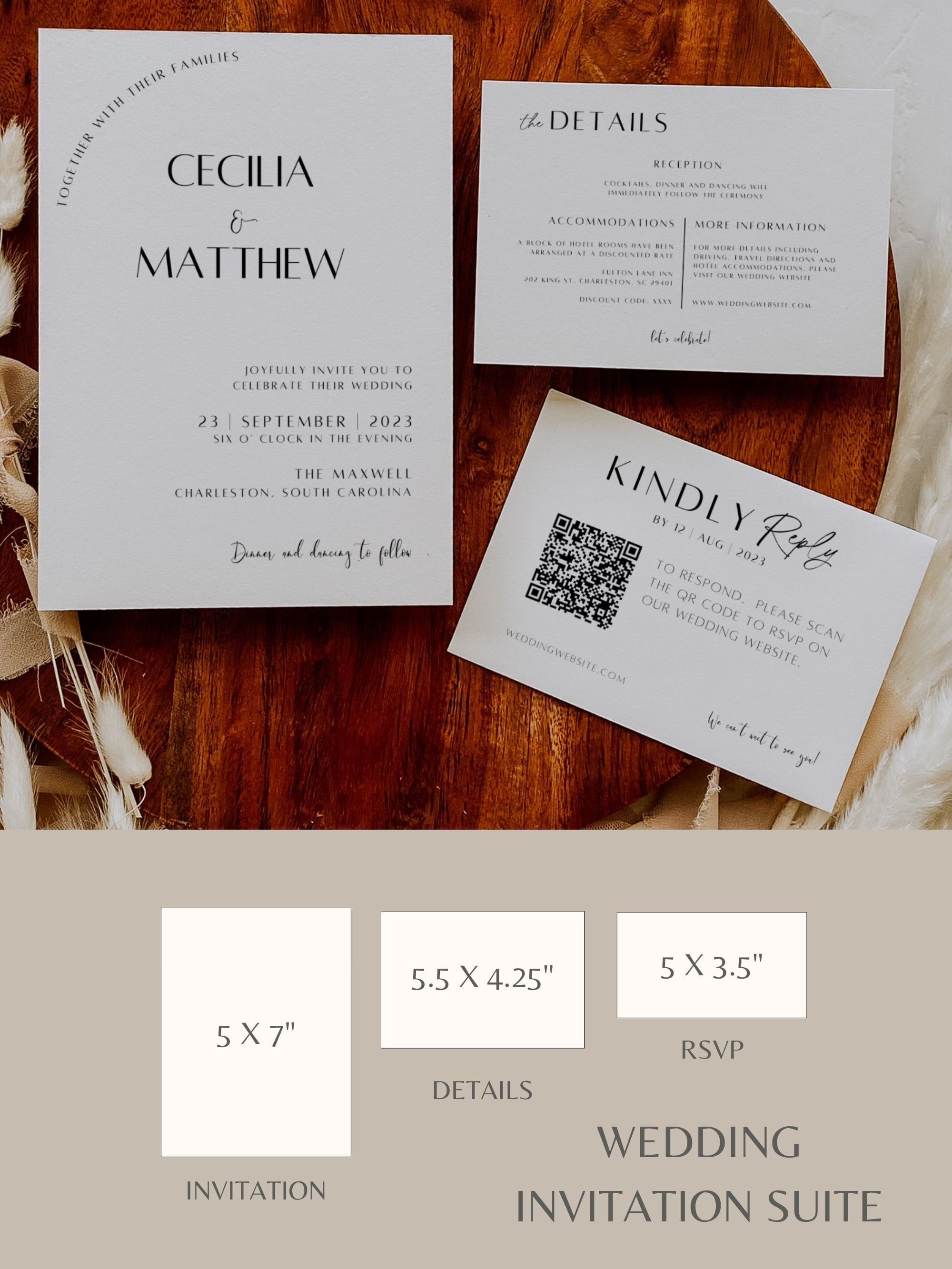 Wedding Invitation QR Code Rsvp Minimalist Wedding Invite Suite ...