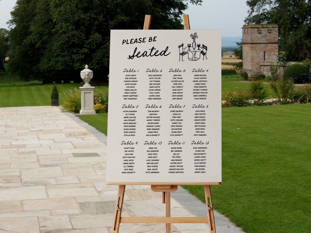 Hand Drawn Seating Chart Sign Template Doodle Reception Table Plan Sign ...
