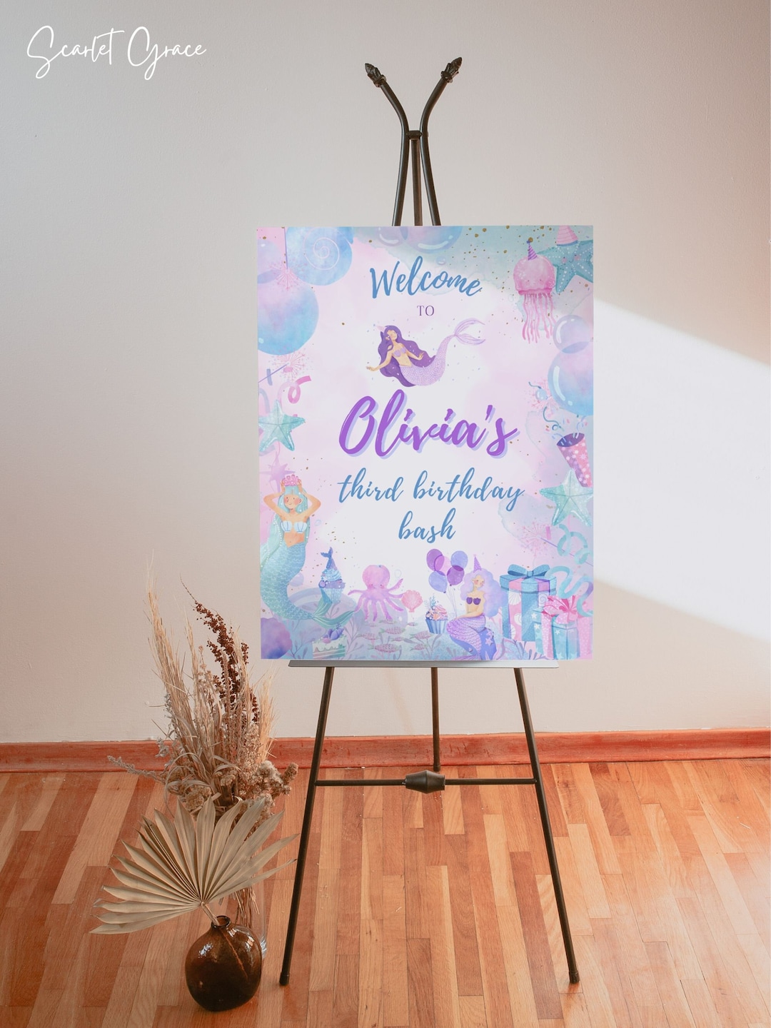 Mermaid Birthday Welcome Sign Template, Editable Mermaid Party Sign ...