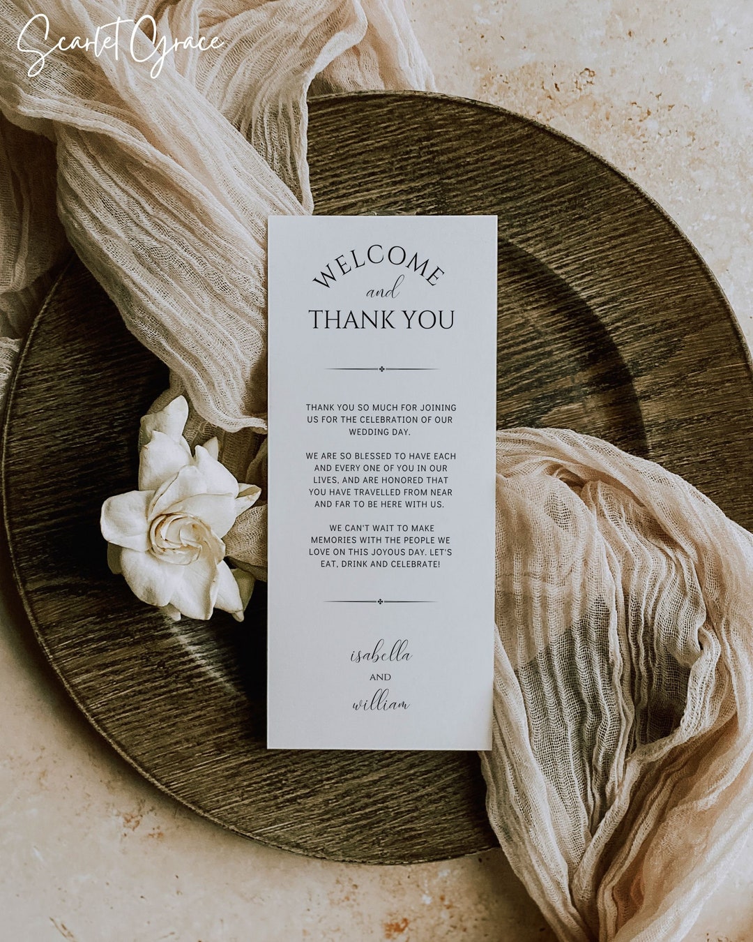 Wedding Welcome Place Card Template Wedding Thank You Napkin Note ...